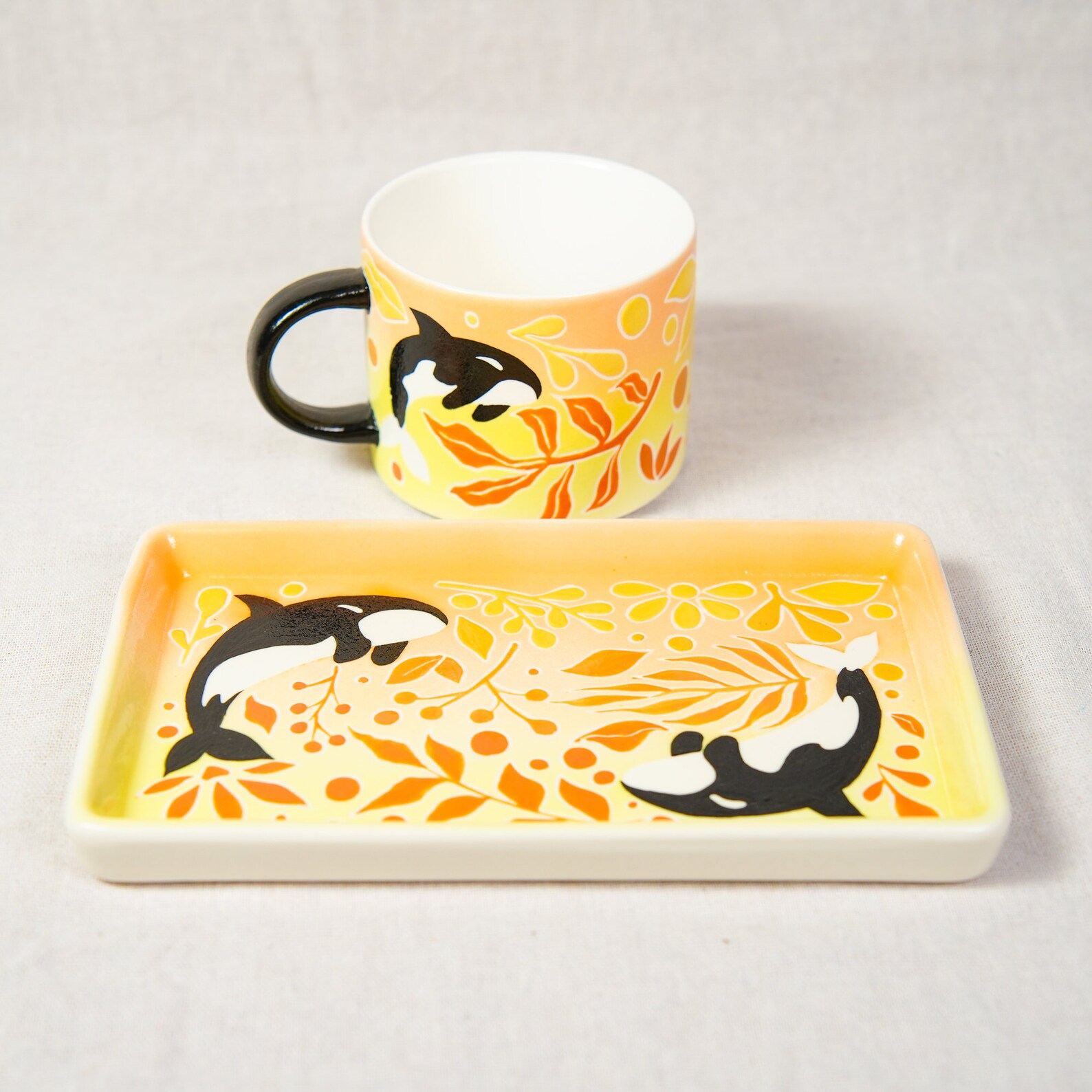 Orca Ceramic Mug & Tray Set Rustic Coffee Mug Country Style Jewelry ...