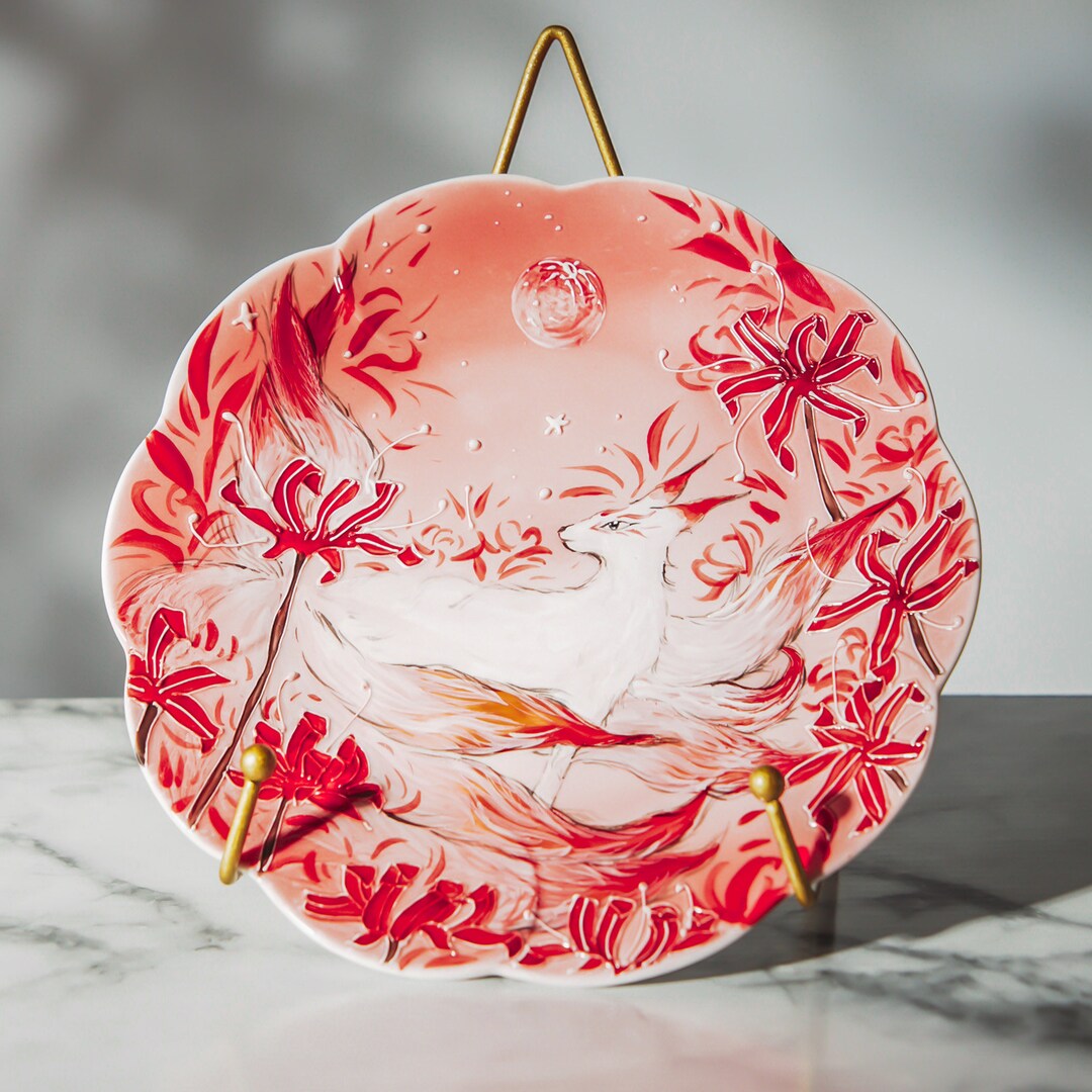 Amaryllis&white Fox Ceramic Plate Handmade Ceramic Dish Fairycore ...
