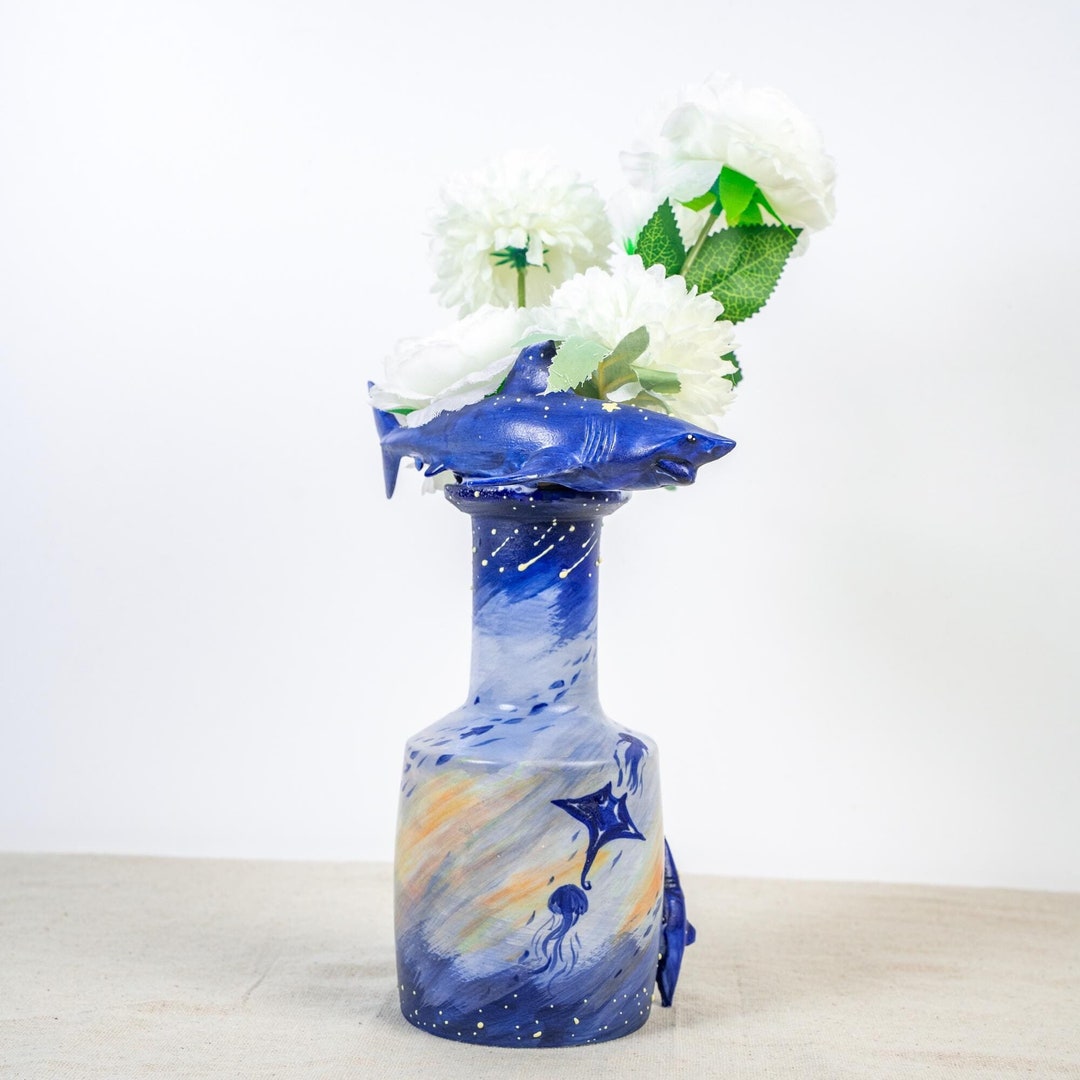 Oceanic Starry Night Ceramic Vase With Shark Design | Fairycore ...