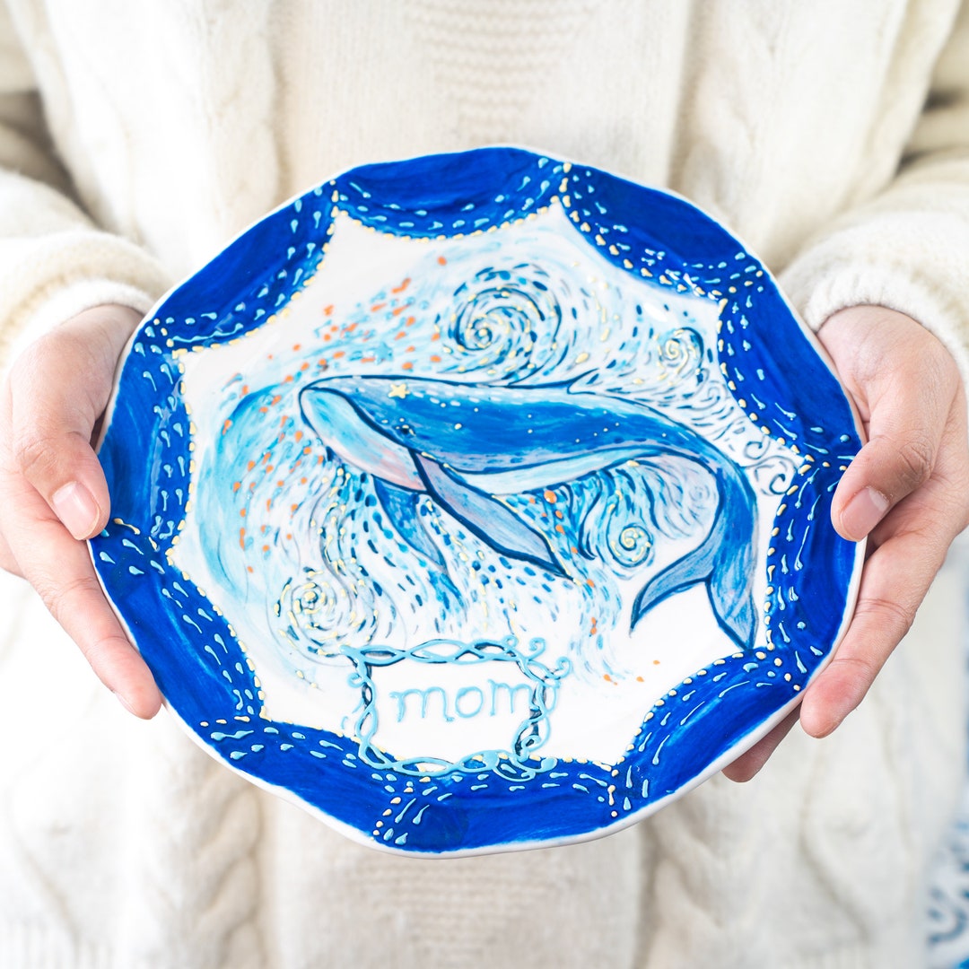 Custom Whale Plate, Personalized Ceramic Plate, Handpainted Whale Decor ...