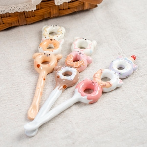 Cartoon Dount Ceramic Cat Spoon Colorful Porcelain Spoons-restaurant ...