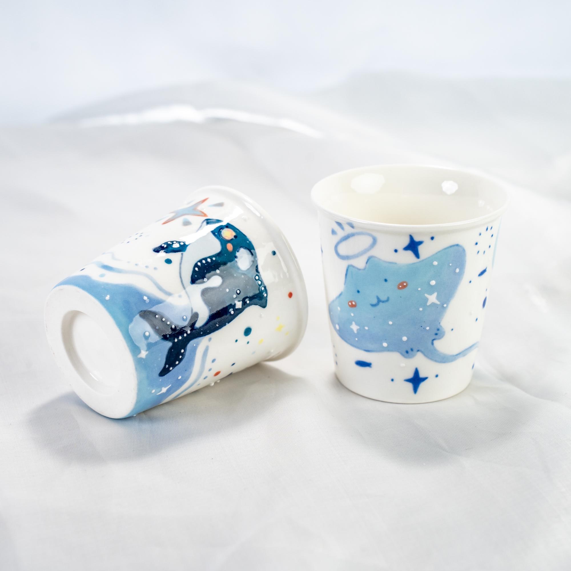 Sea Adventures Mug Set | Hand-painted Playful Orca & Stingray Ceramic ...