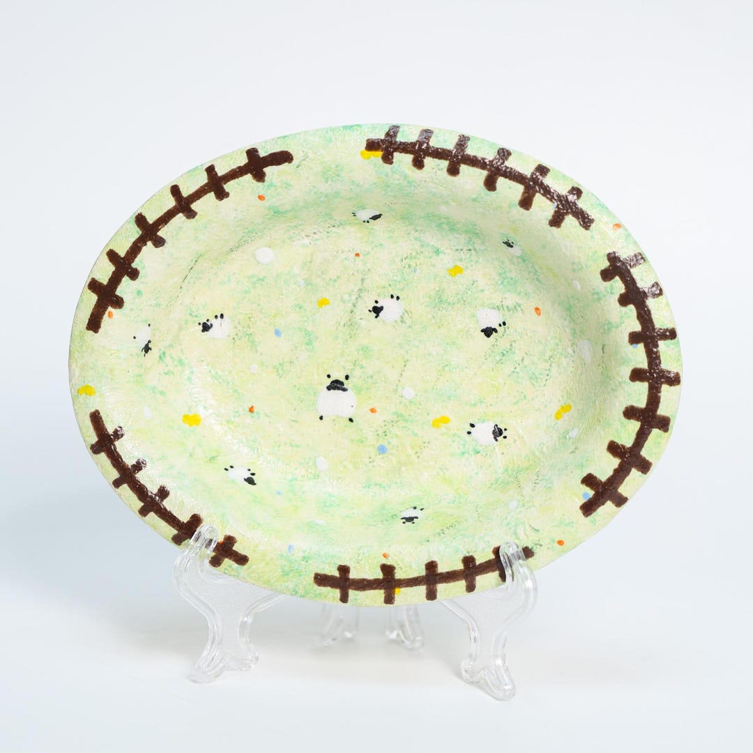 Cute Little Sheep Farm Ceramic Plate Cottagecore Whimiscal Fruit Bowl ...