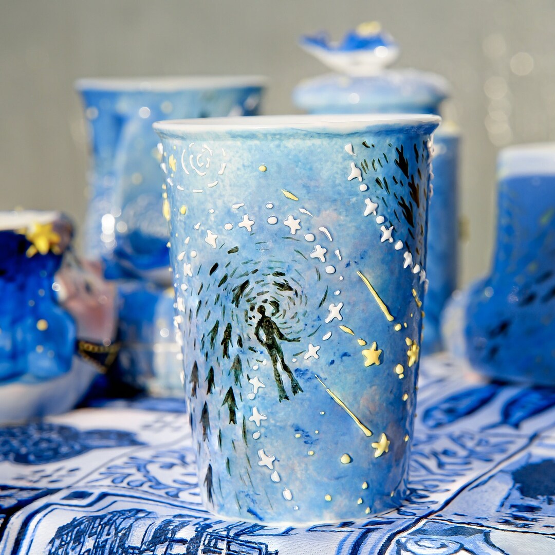 Starry Night Ocean Creamic Mug Handmade Ocean-inspired Pottery Cup ...