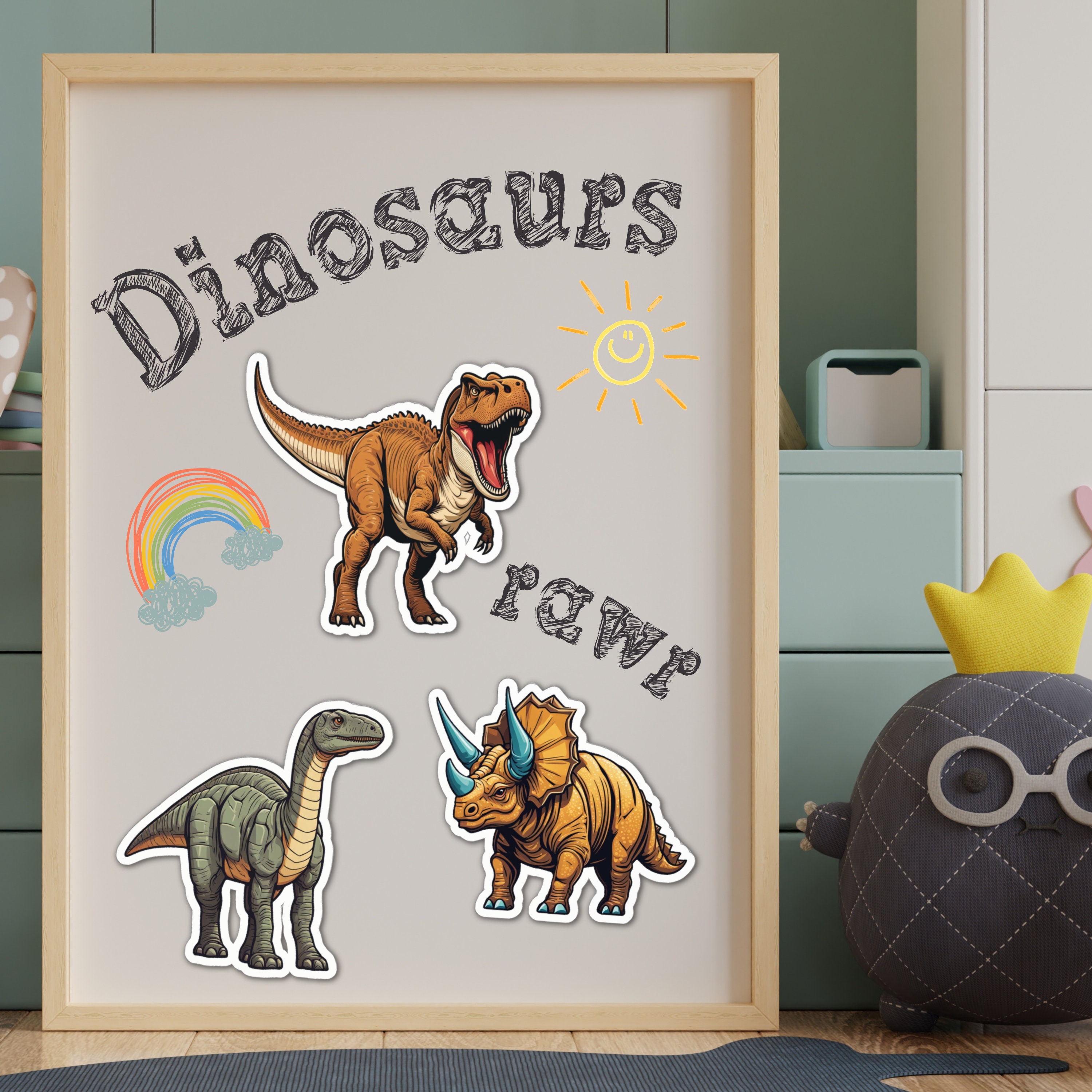 Dinosaur Sticker Set of T-rex Triceratops Brachiosaurus for Laptop Book ...