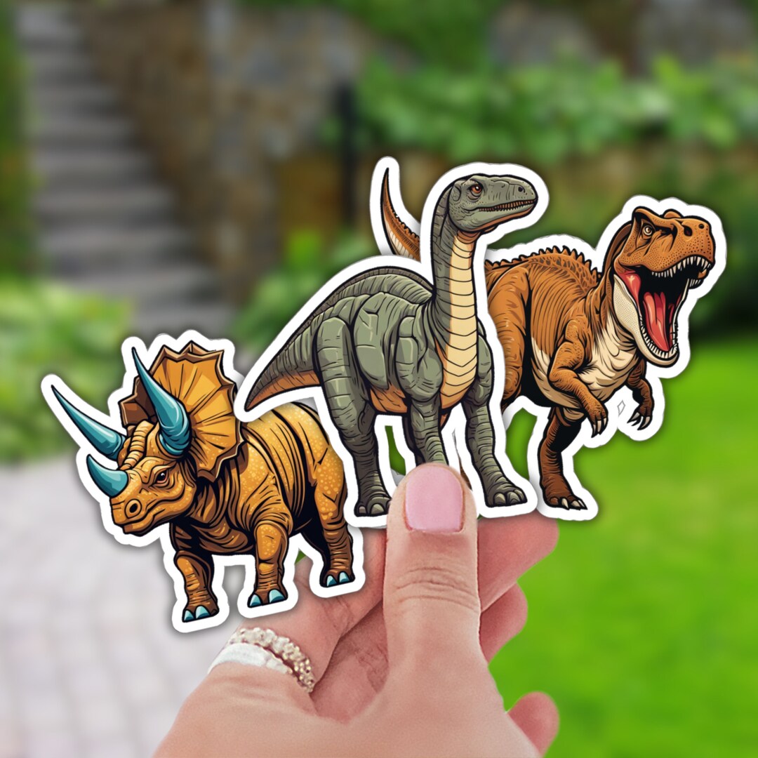 Dinosaur Sticker Set of T-rex Triceratops Brachiosaurus for Laptop Book ...