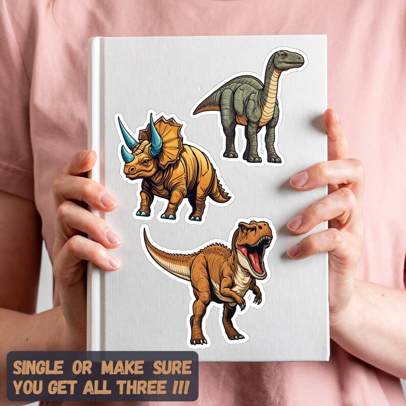Dinosaur Sticker Set of T-rex Triceratops Brachiosaurus for Laptop Book ...