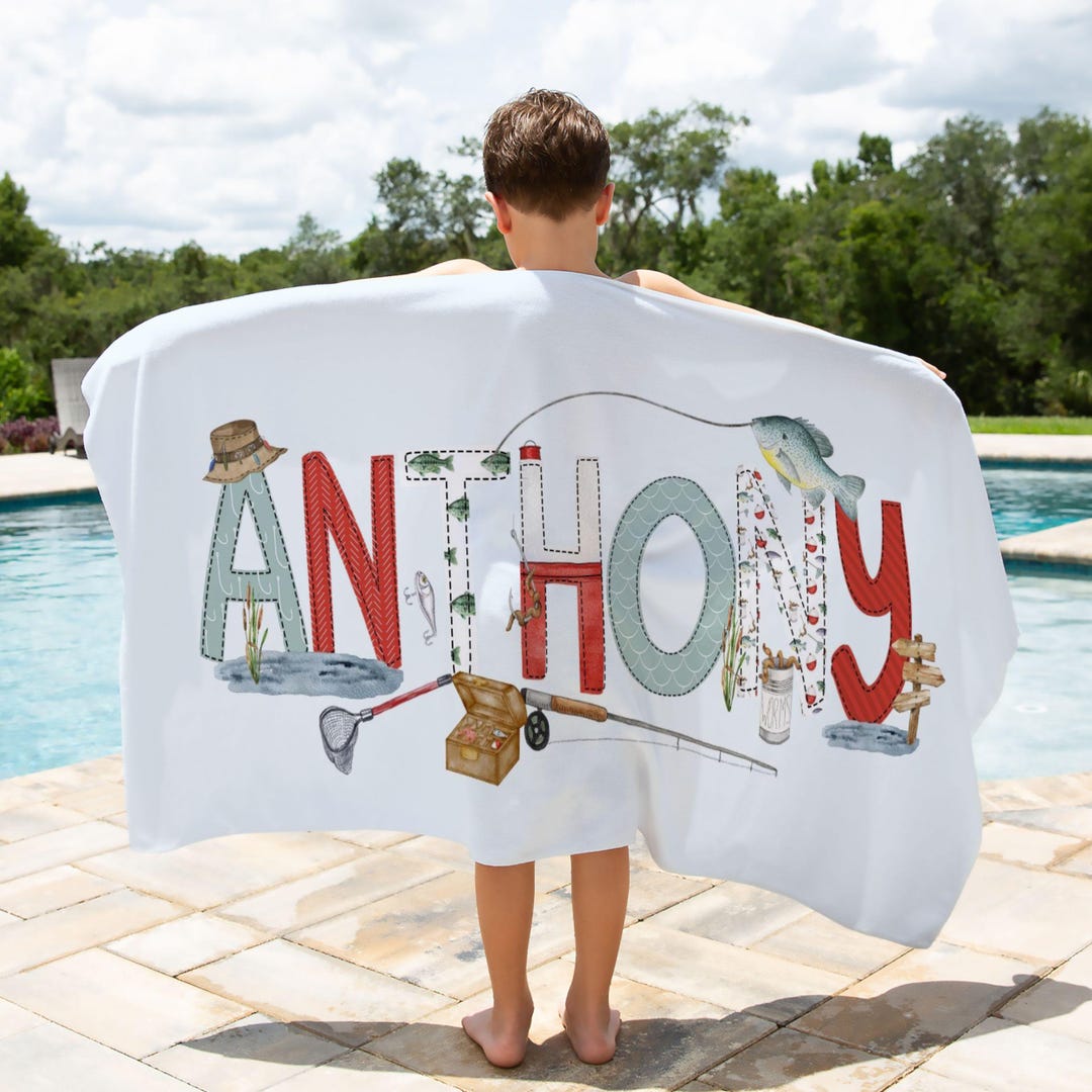 Fishing Beach Towel for Boys Personalized Name Towel Custom Fish Theme ...