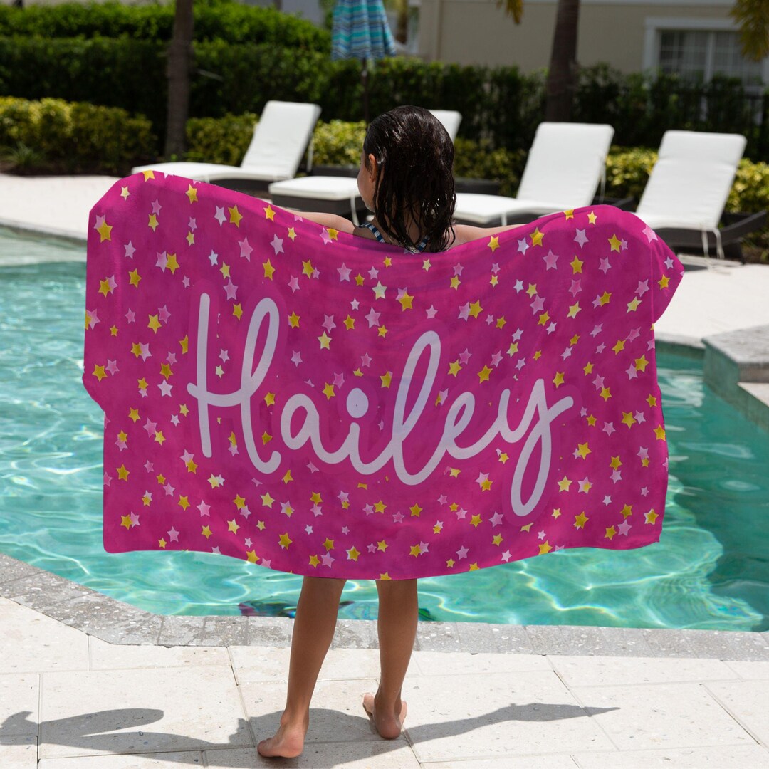 Stars Custom Beach Towel Personalized Name Bath Towel Custom Pool Towel ...