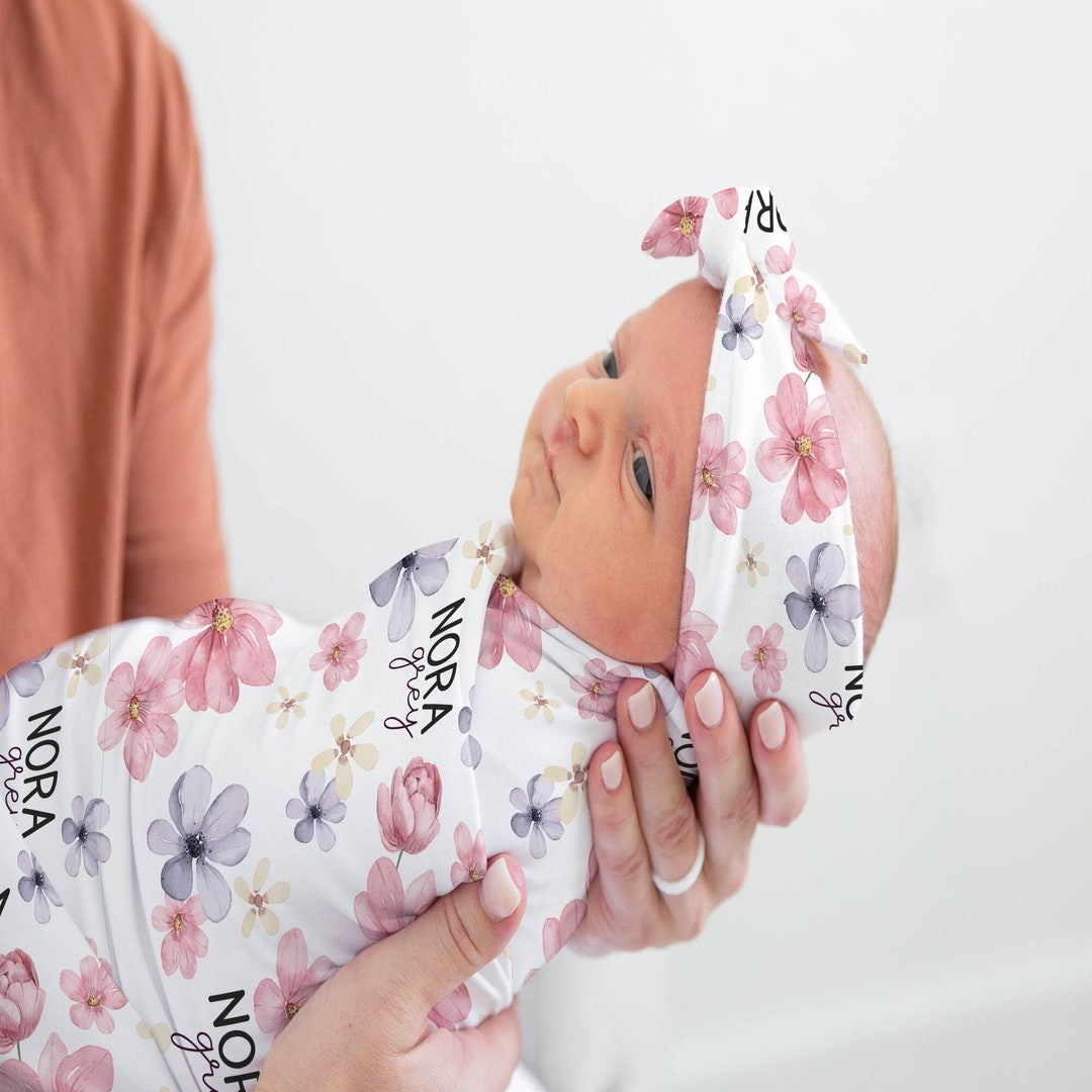 Soft Floral Rose Personalized Baby Girl Swaddle Newborn Name Swaddle ...