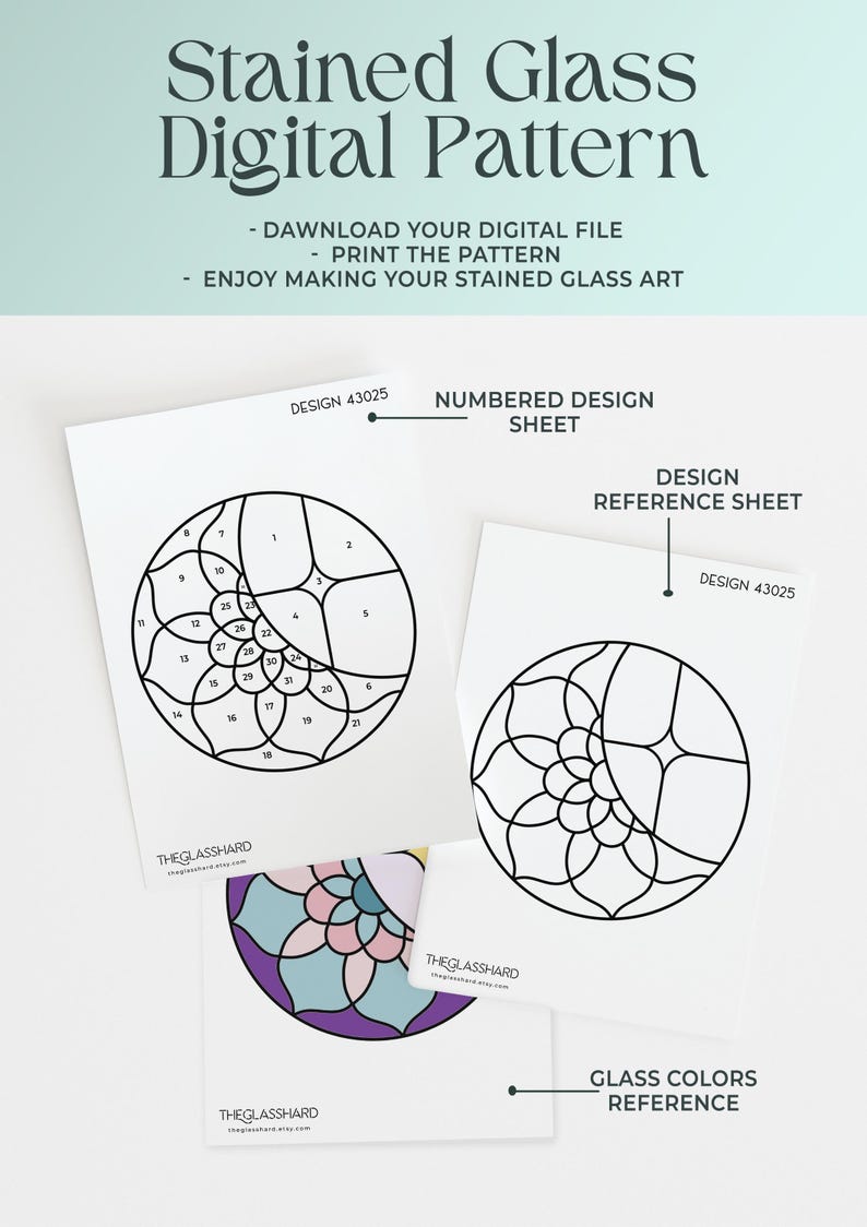 Mandala Moon Print Stained Glass Digital Pattern Download DIY Stained ...