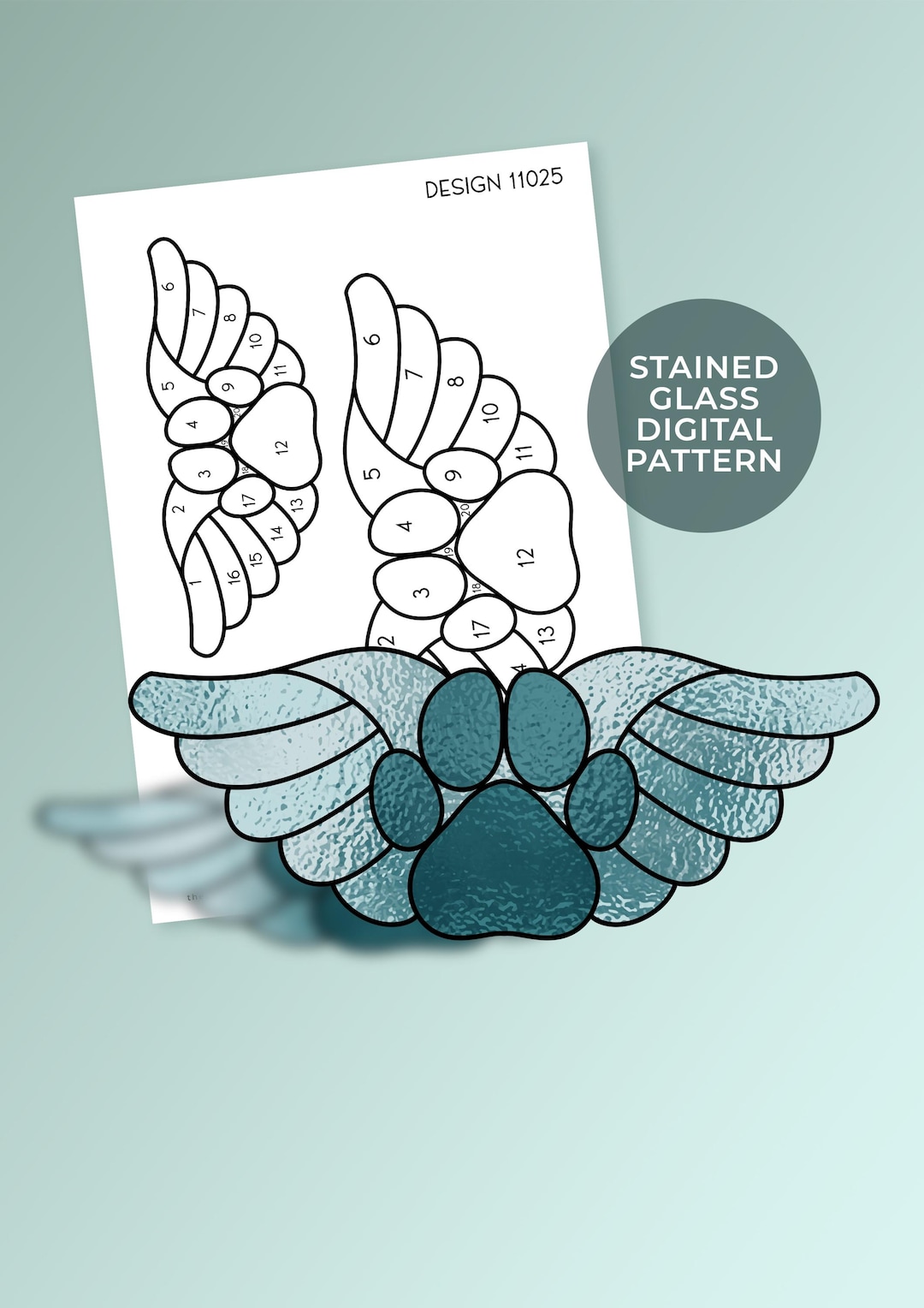 Wings Paw Print Stained Glass Digital Pattern Download DIY Stained ...