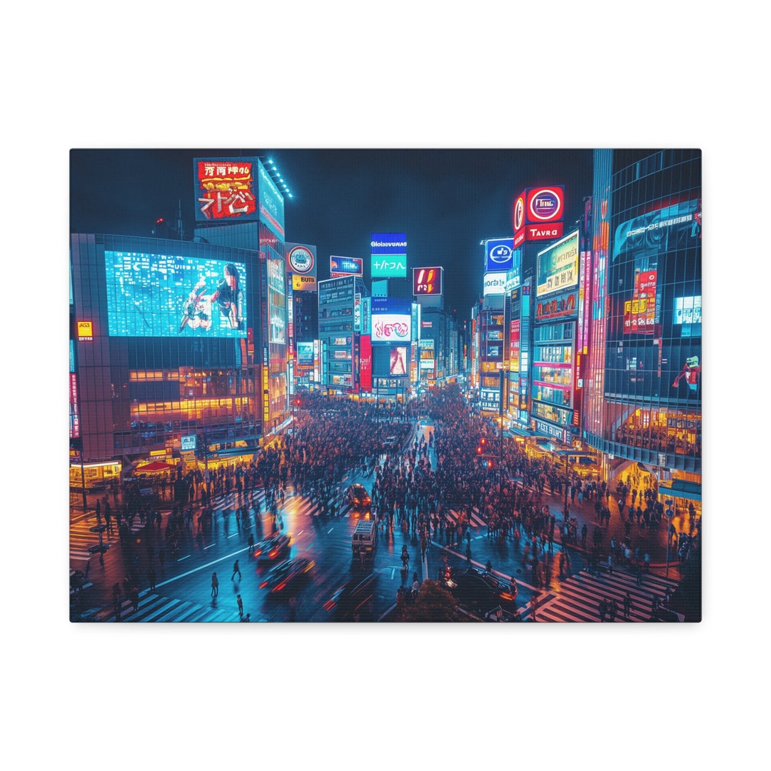 Shibuya Crossing Cyberpunk Era Neon Lights and Holographic Displays in ...