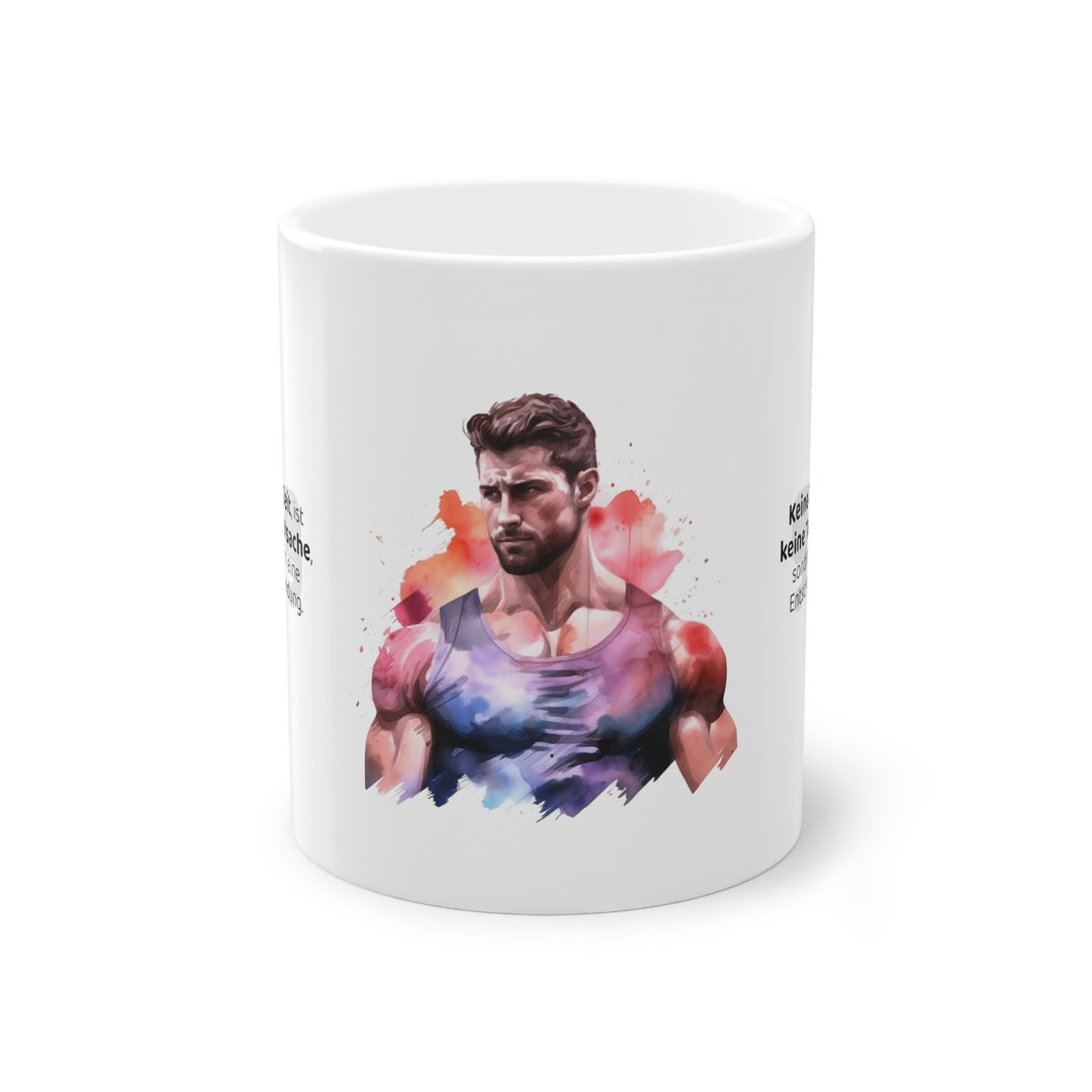 Motivational Fitness Mug – Watercolor Bodybuilder Illustration ...