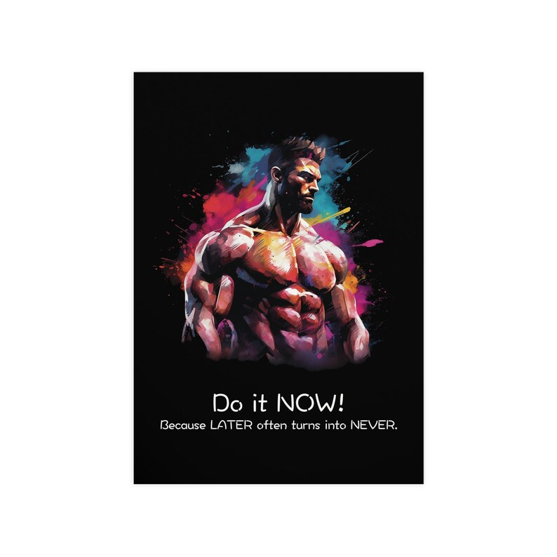 Motivational Bodybuilder Art Print Matte Black, Home Gym Decor, Wall ...