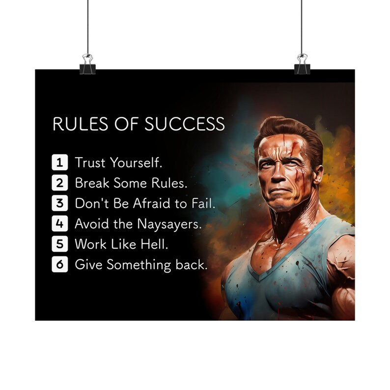 Arnold Schwarzenegger Watercolor Poster - Elegant Matte Black, Rules of ...
