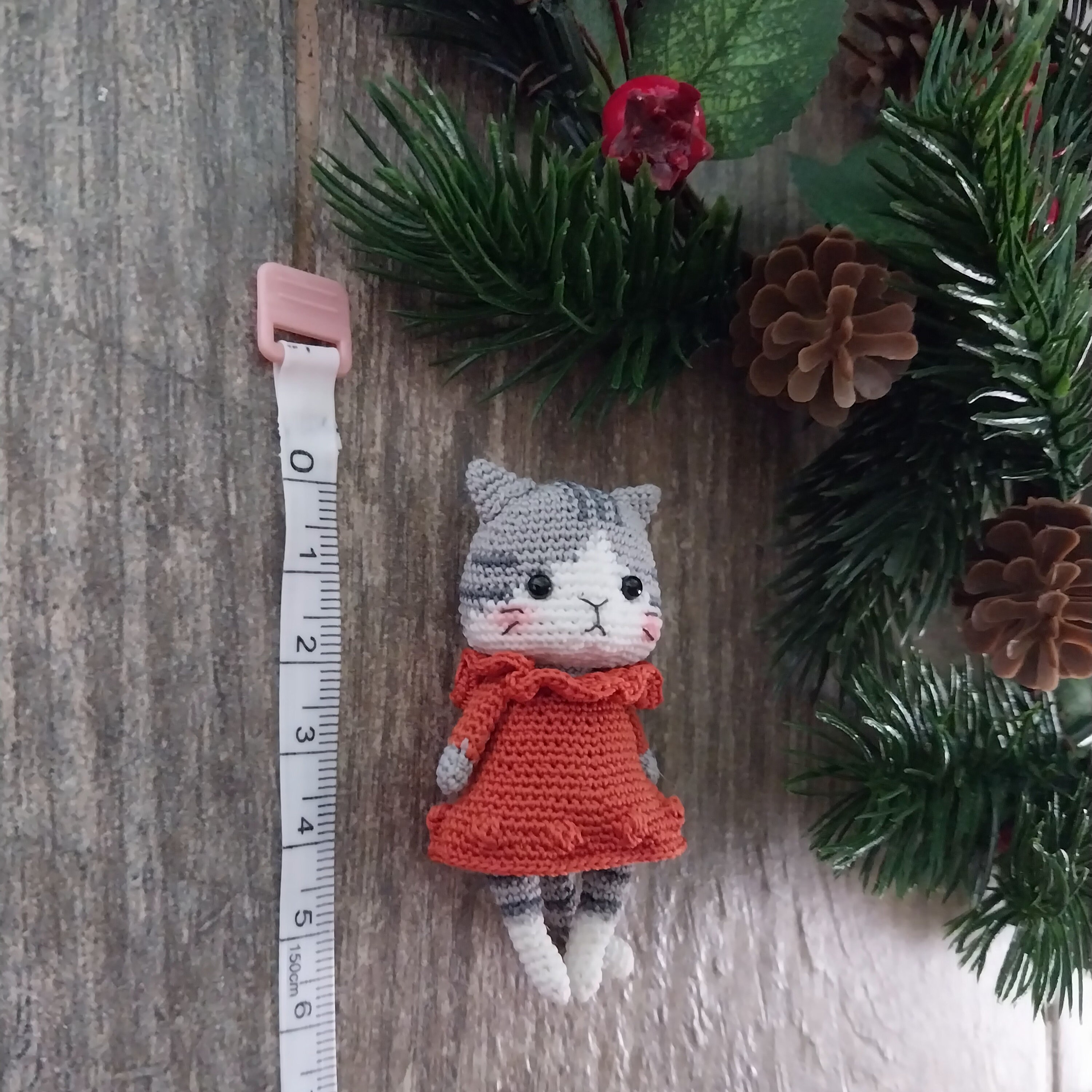 Adorable Handcrafted Amigurumi Crochet Miniature Cat in a Dress, Tiny ...