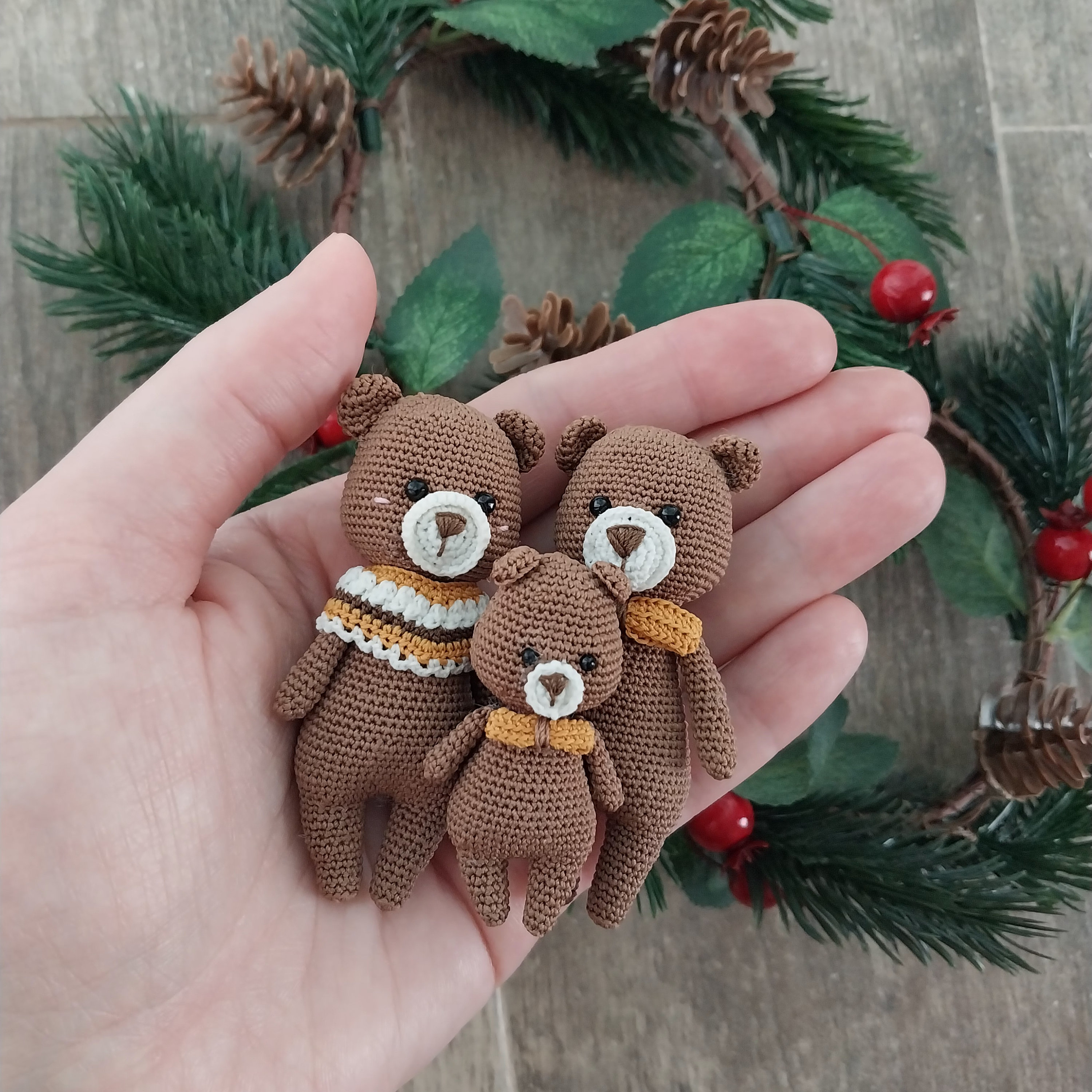 Miniature Amigurumi Crochet Bear Family Set - Handmade Tiny Bears for ...
