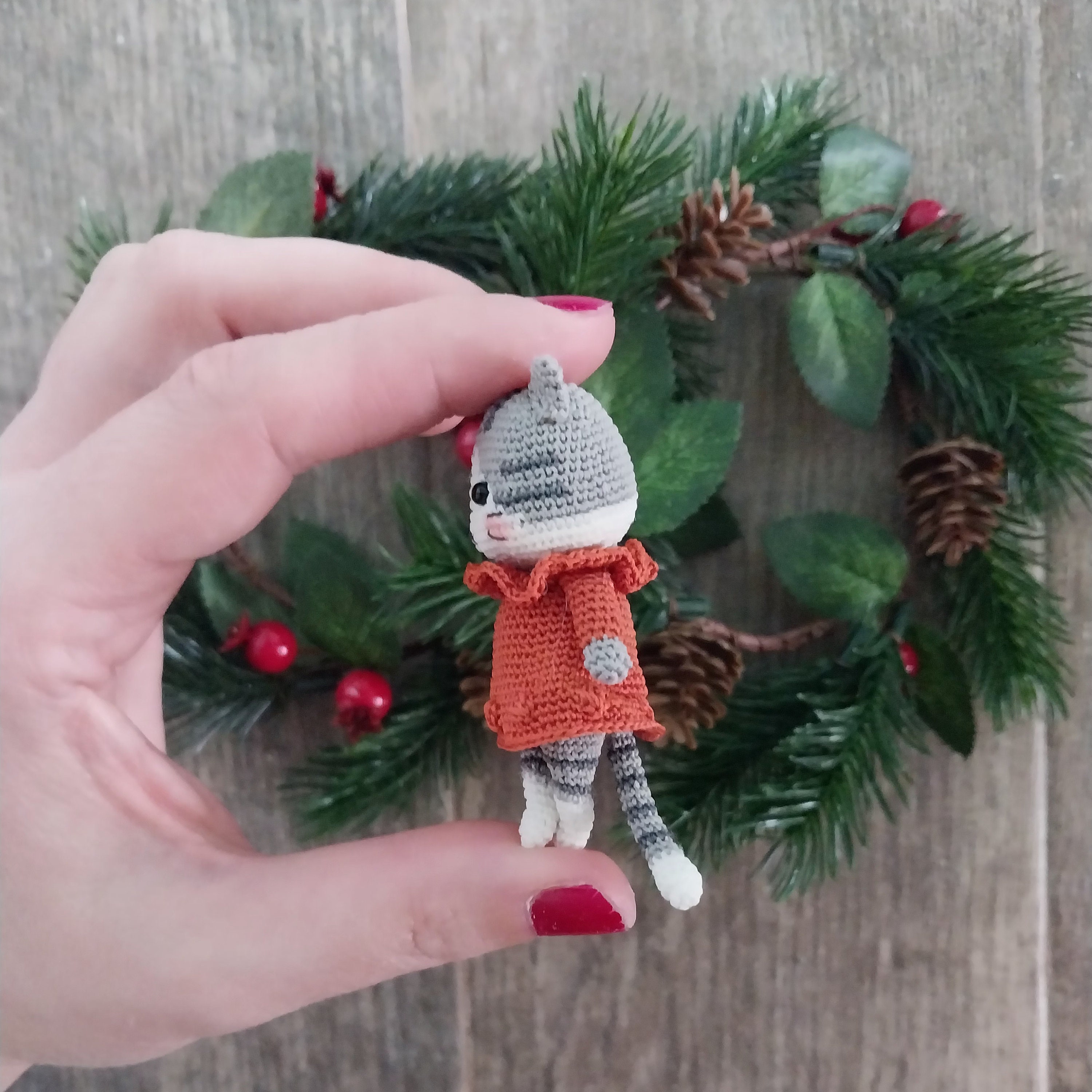 Adorable Handcrafted Amigurumi Crochet Miniature Cat in a Dress, Tiny ...