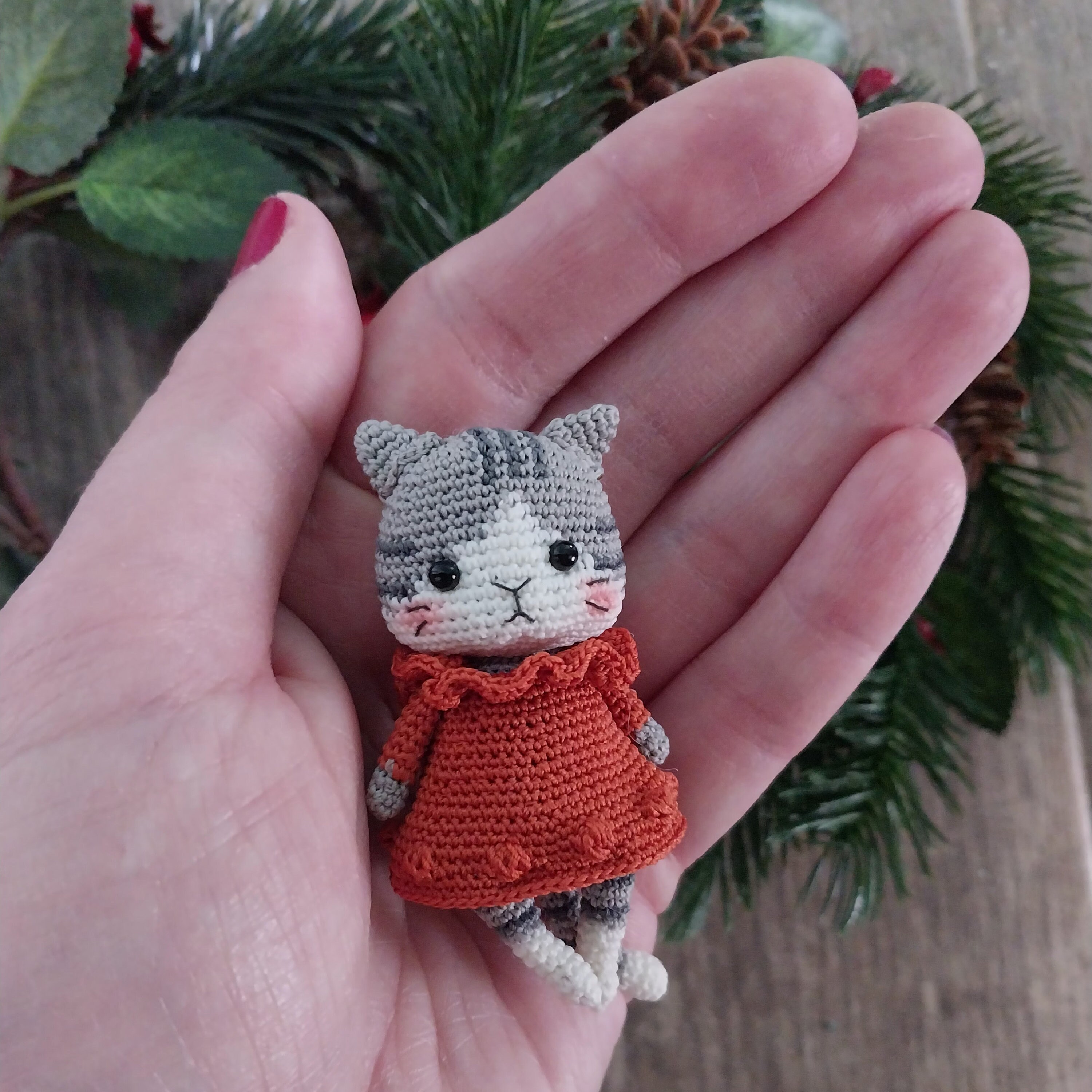 Adorable Handcrafted Amigurumi Crochet Miniature Cat in a Dress, Tiny ...