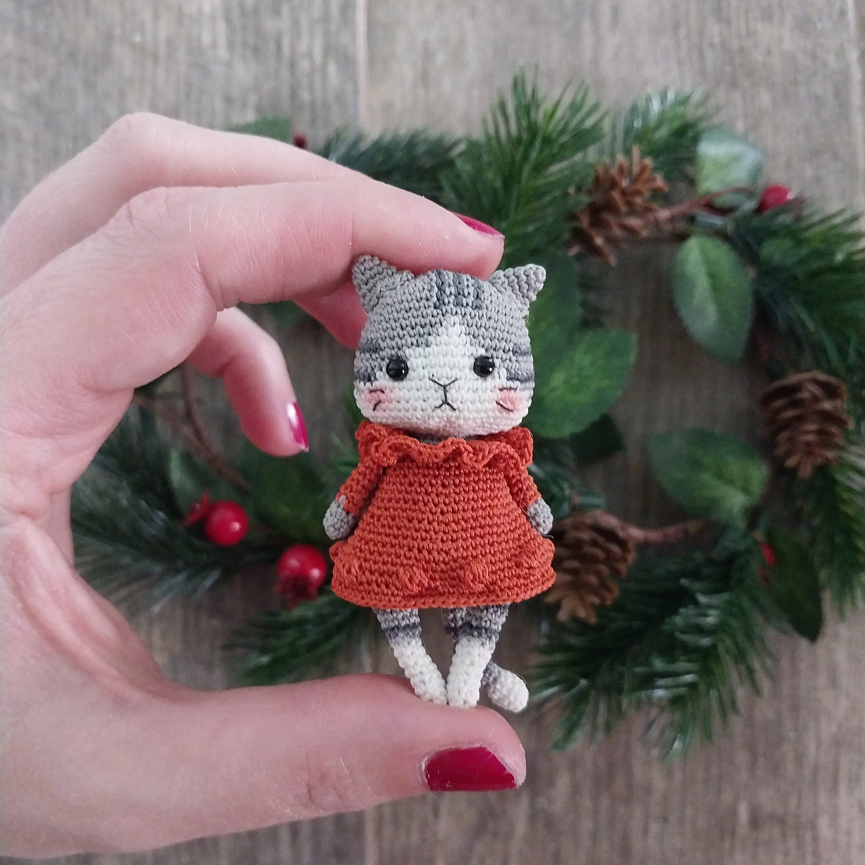 Adorable Handcrafted Amigurumi Crochet Miniature Cat in a Dress, Tiny ...