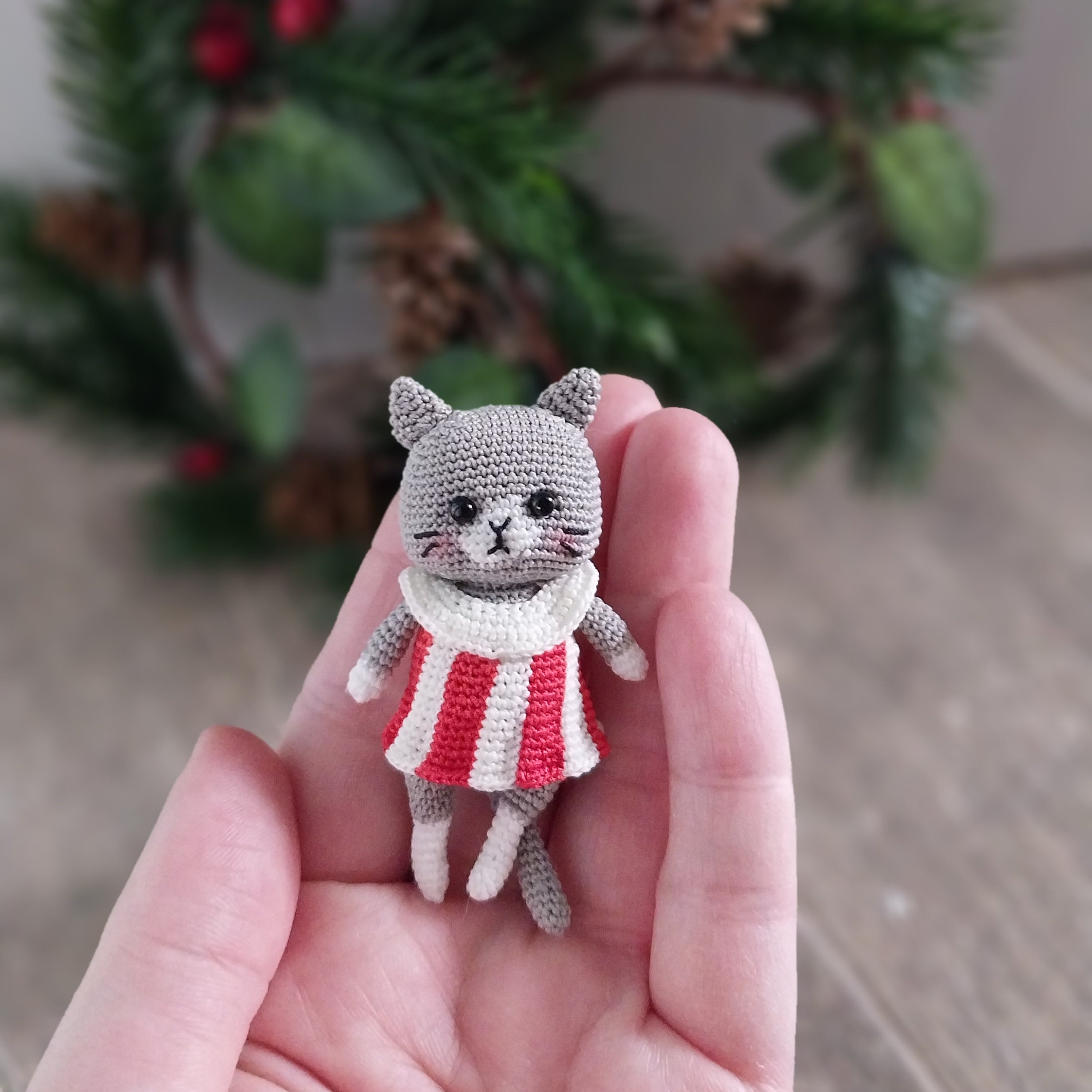 Adorable Amigurumi Crochet Miniature Cat in Dress Handmade Pet Lover ...