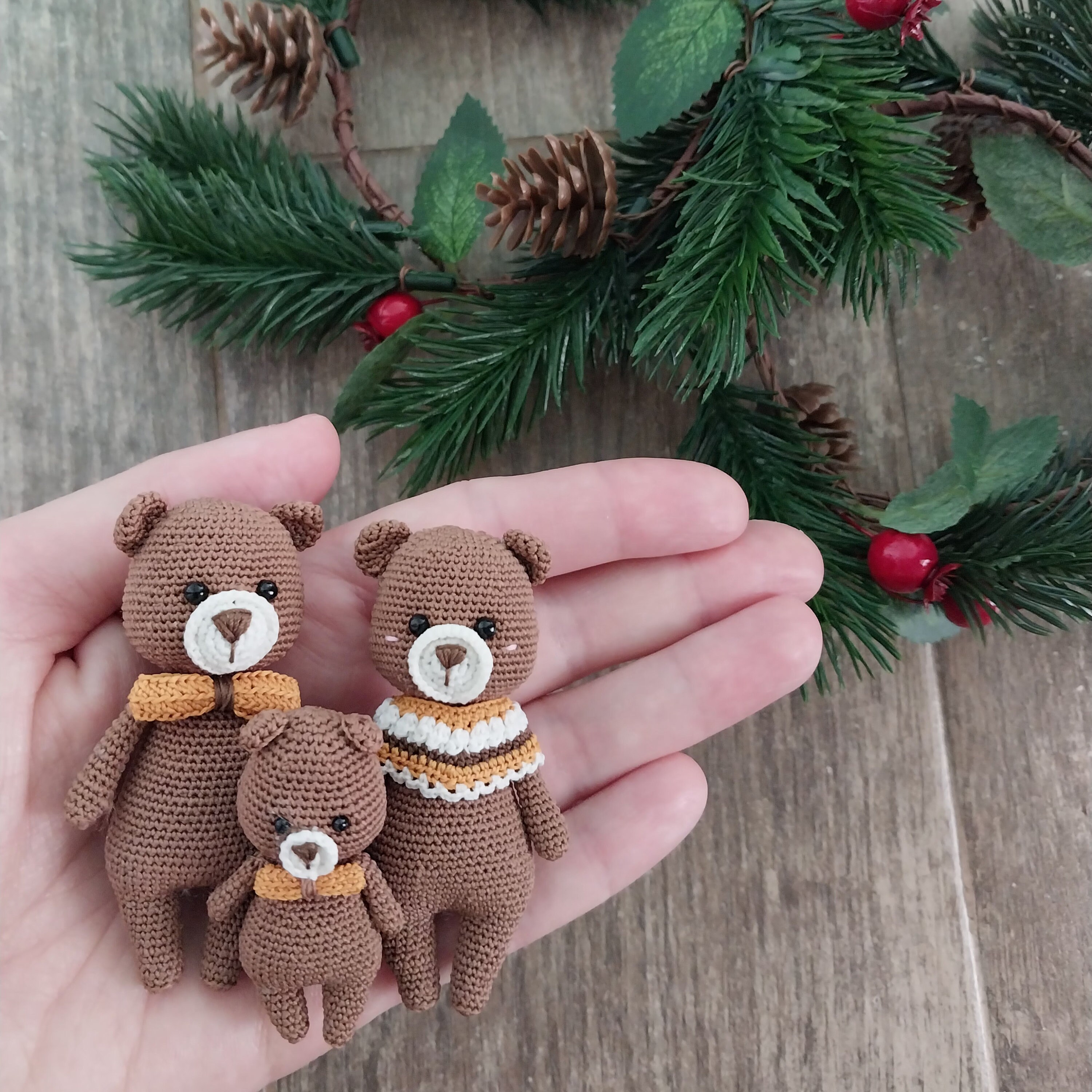 Miniature Amigurumi Crochet Bear Family Set - Handmade Tiny Bears for ...