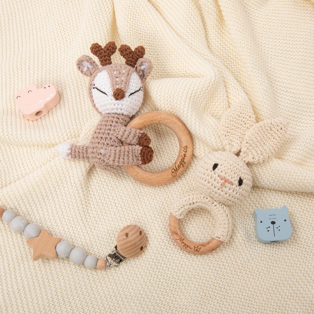Custom Animal Crochet Rattle, Montessori Toy, Personalized Baby Rattle ...