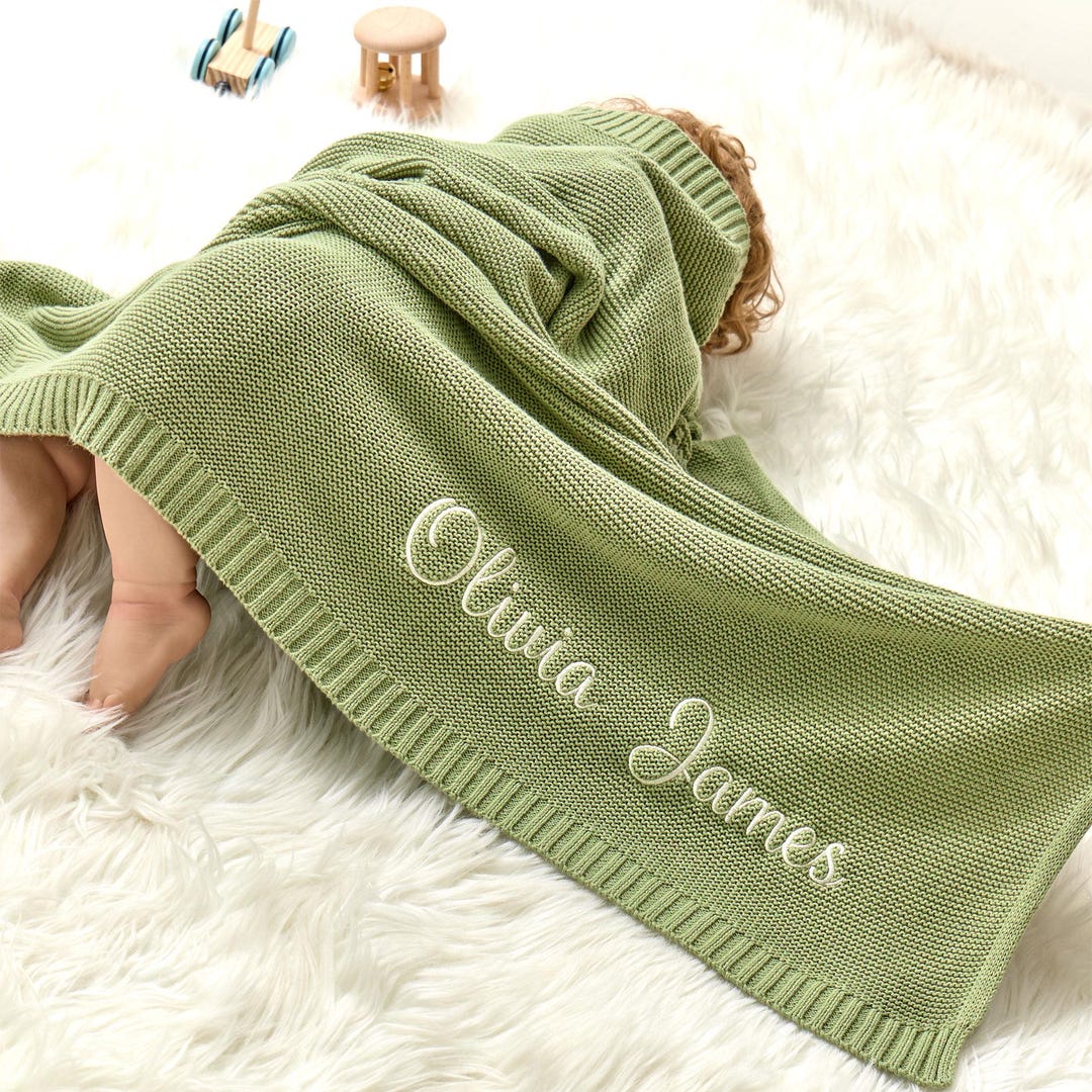 Personalized Soft Knit Baby Blanket | Embroidery Name | Newborn Cotton ...