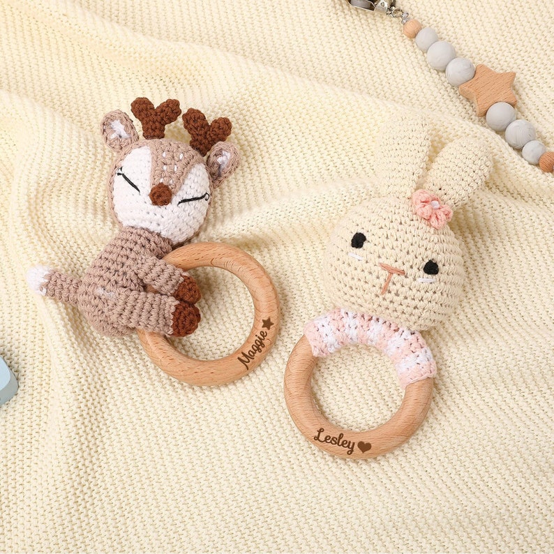 Personalized Crochet Baby Rattle Toy for Girls and Boys, Animal Crochet ...