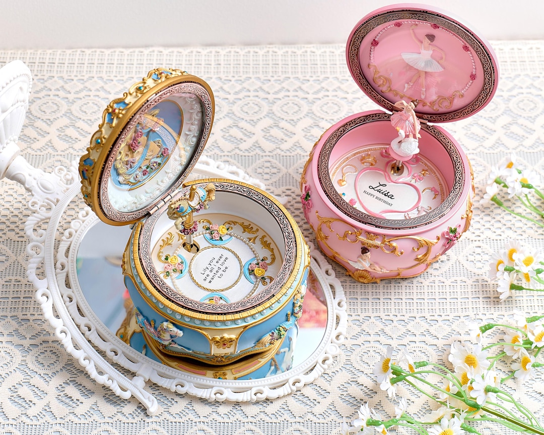 Personalized Carousel & Ballerina Music Box, Custom Engraved Name ...