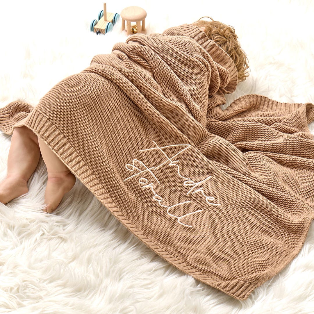 Custom Knit Baby Blanket, Embroidered Name Blanket, Baby Shower Gift ...