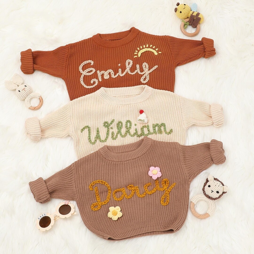 Custom Baby Name Sweater, Knit Sweater Toddler, Embroidered Children ...