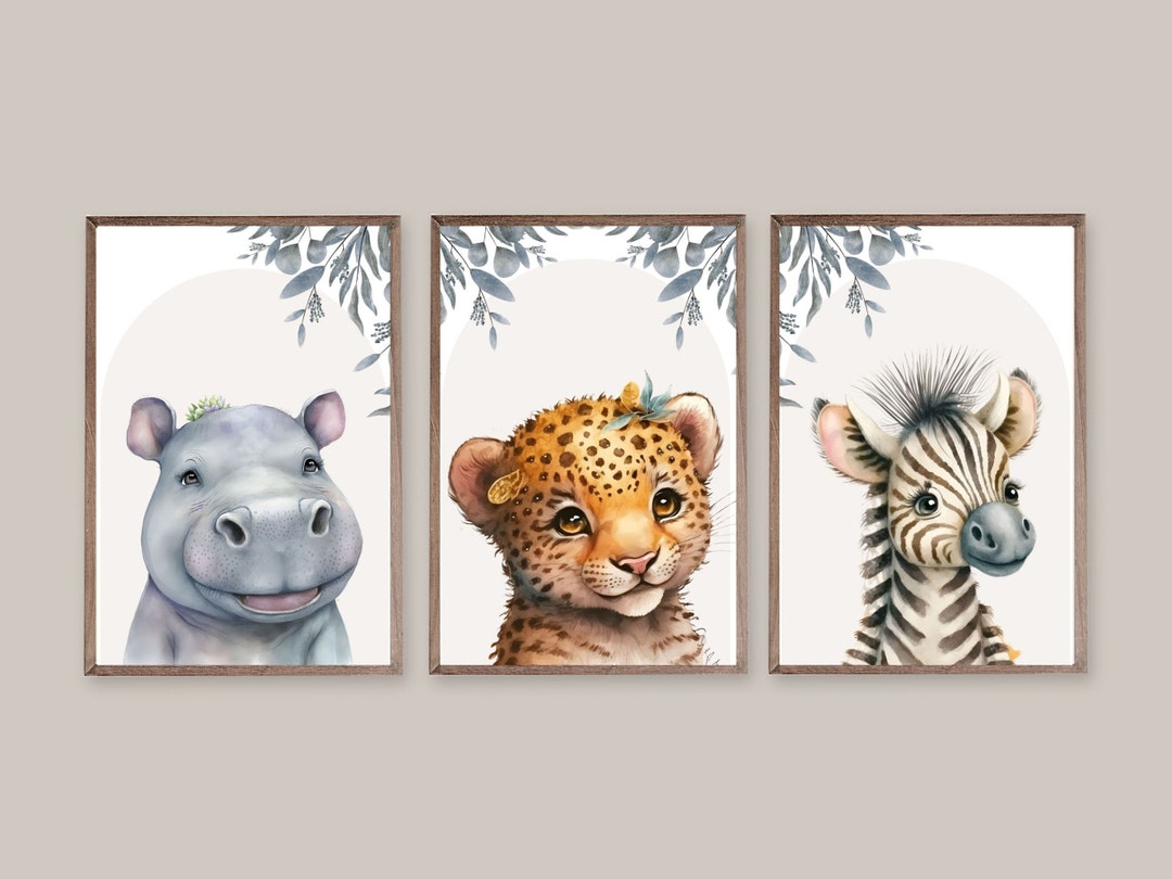 Nursery Wall Art Safari Animals Poster Set of 3 Digital - Etsy