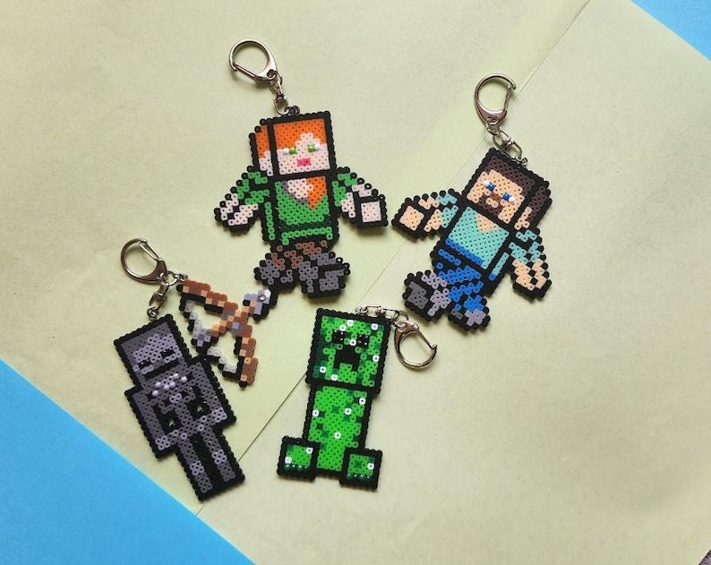 Minecraft Perler Bead Keychains Charms - Handmade Pixel Art Characters ...