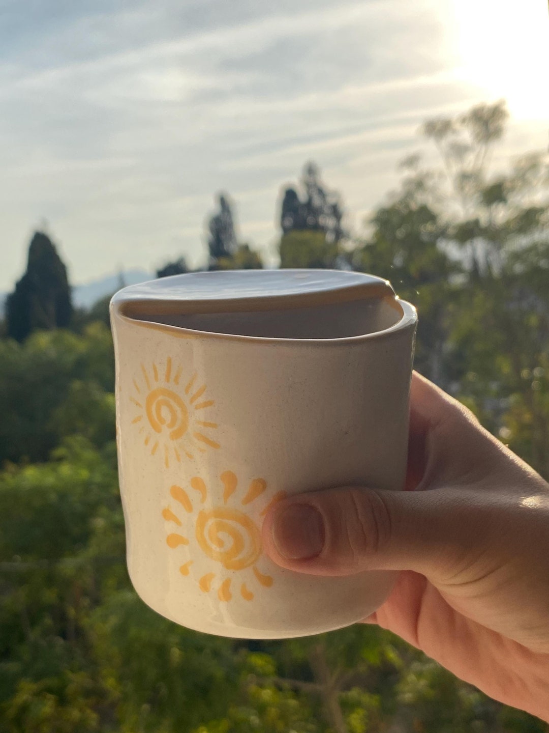 Handmade Ceramic Travel Mug, Sun Theme Travel Mug, Handmade Pottery ...