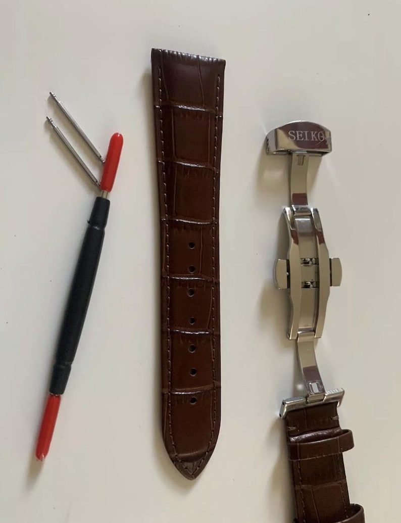 SEIKO Watch Strap 18mm 20mm 22mm Brown Leather Stainless Steel ...