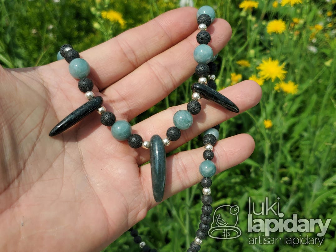 Mayan Jaguar Jade Tooth Necklace >> Jade Beads >> .925 Sterling Silver ...