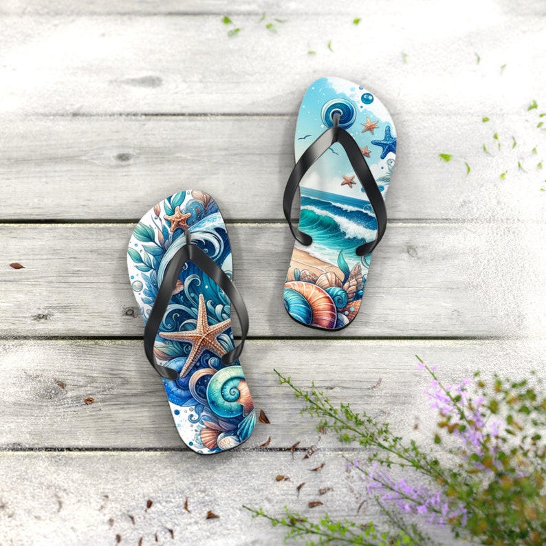 Ocean Breeze Creations Watercolor Flip Flops Beach Serenity, Tropical ...