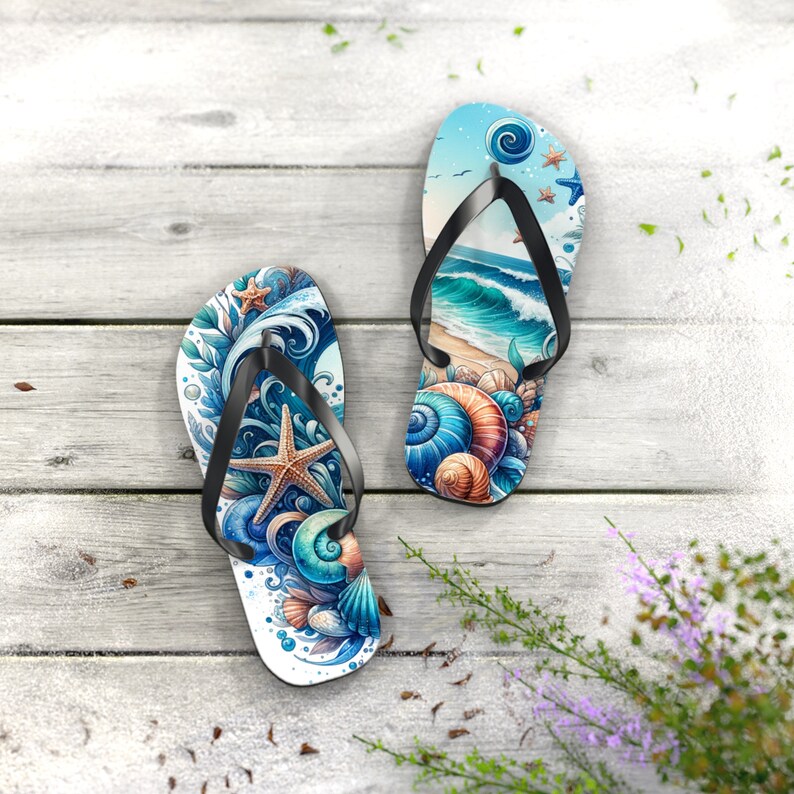 Ocean Breeze Creations Watercolor Flip Flops Beach Serenity, Tropical ...