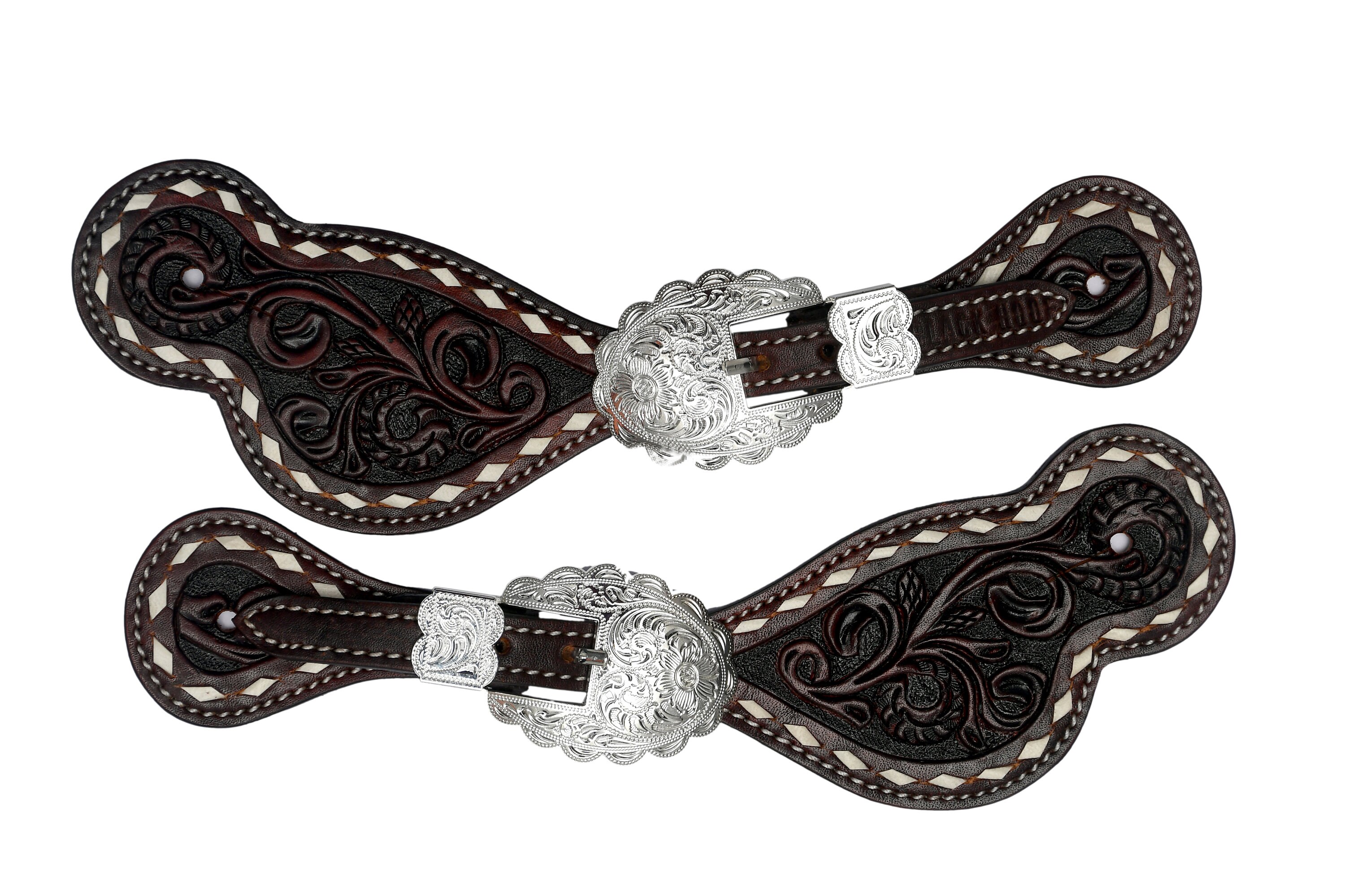 Black Hoof Floral Tooled Leather Spur Strap With Buckstitch - Etsy