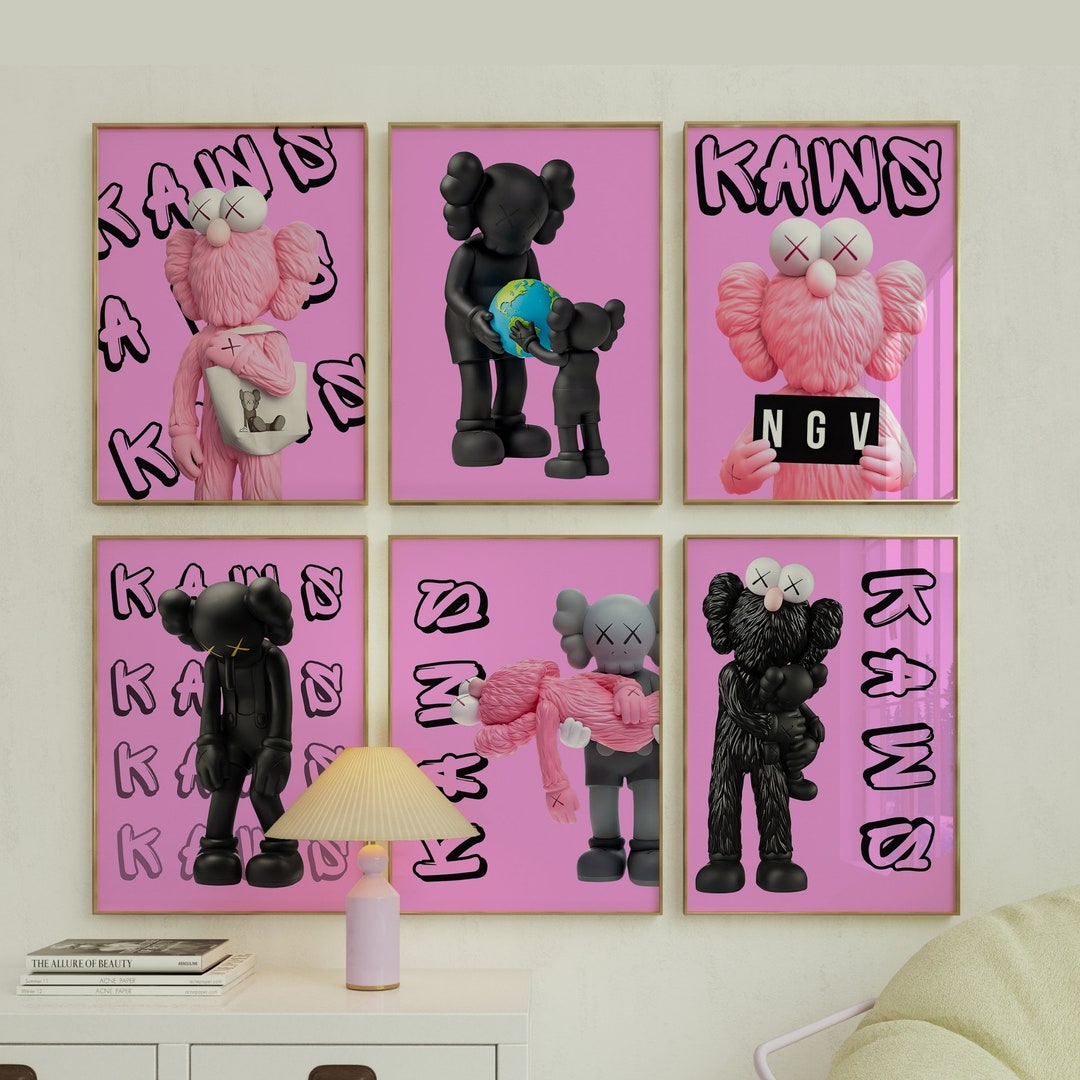 Pink and Black Kaws Poster Set of 6, Pink Hypebeast Toys Print, DIGITAL ...