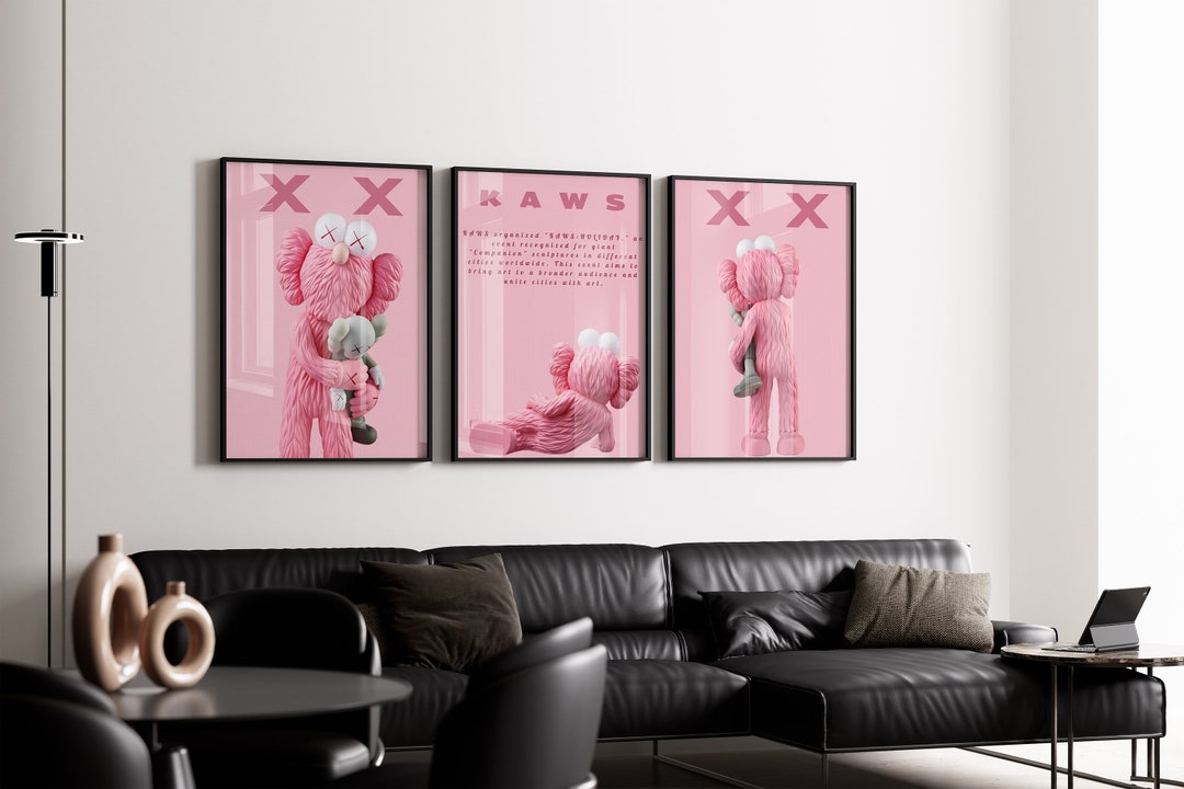 Pink Kaws Toys Poster Set of 3, Hypebeast Figure Print, Designer Wall ...