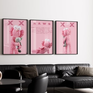 Pink Kaws Toys Poster Set of 3, Hypebeast Figure Print, Designer Wall ...