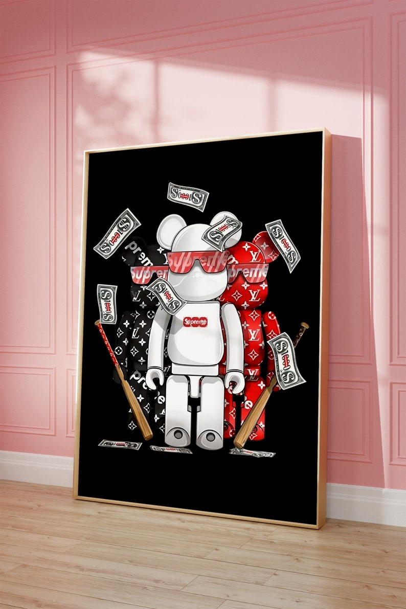 Black and Red Hypebeast Poster Set of 3, Bearbrick Prints,kaws Poster ...
