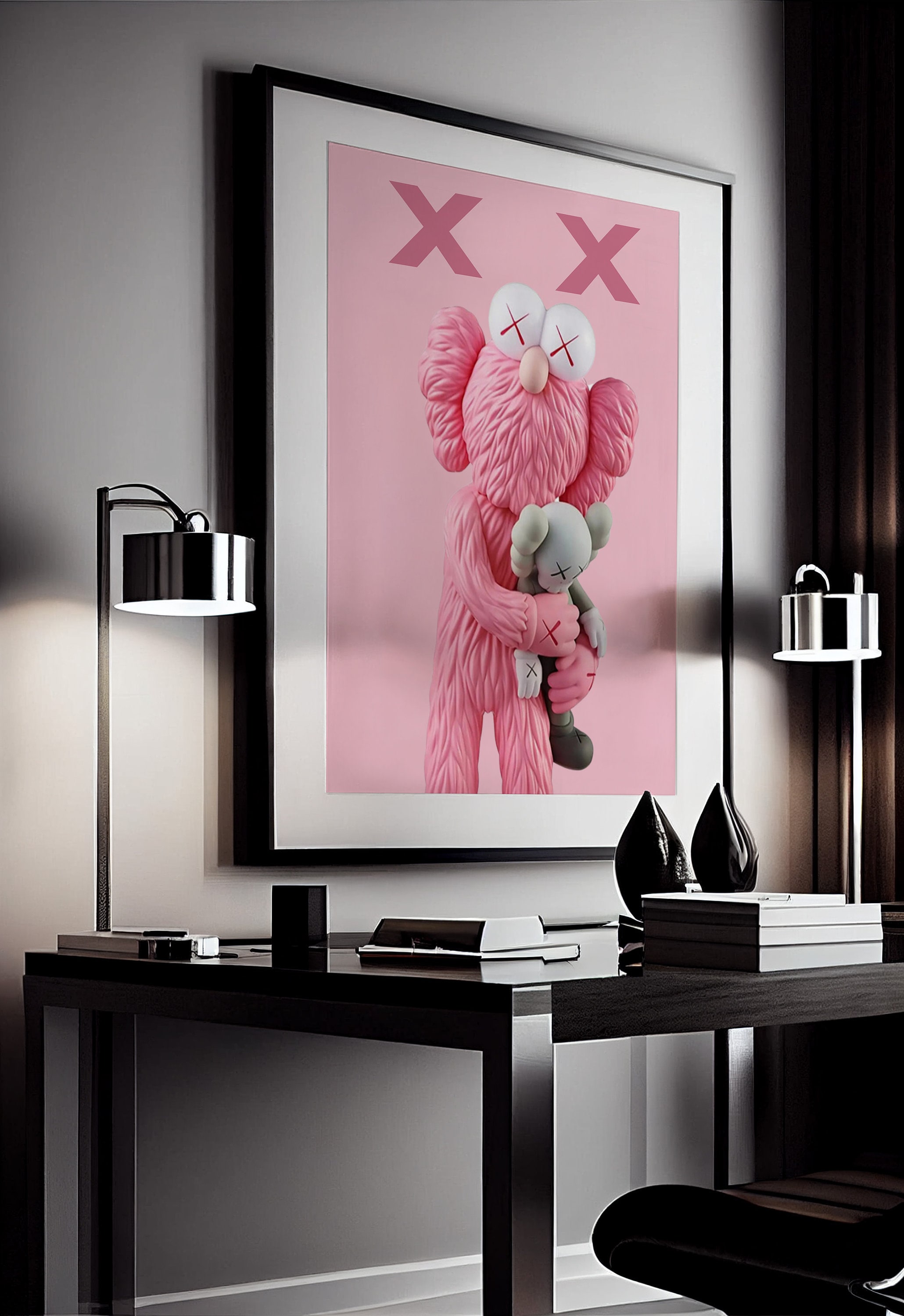Pink Kaws Toys Poster Set of 3, Hypebeast Figure Print, Designer Wall ...