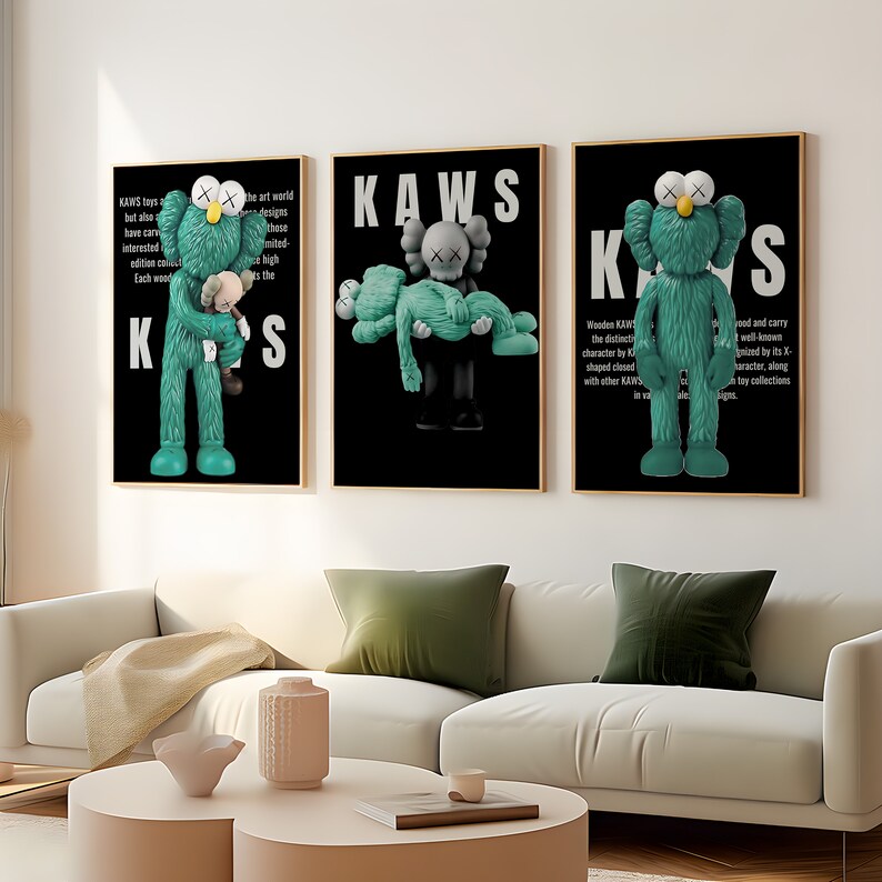 Mint Kaws Poster Set of 3, Hypebeast Wall Art, DIGITAL DOWNLOAD, Modern ...