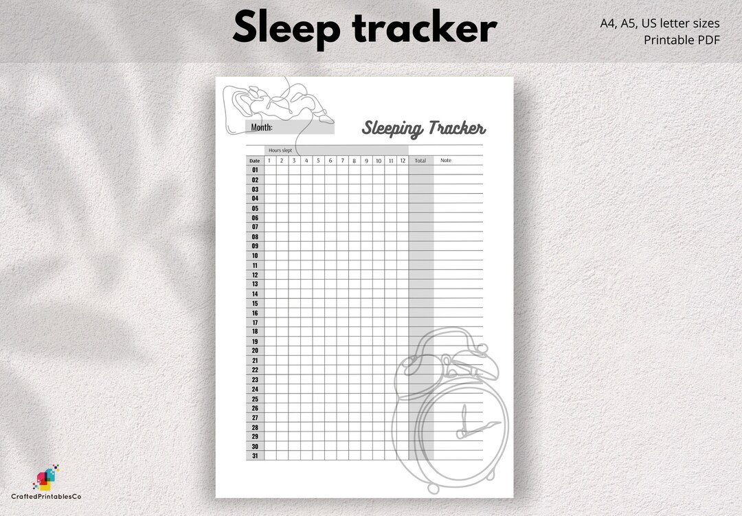 Sleep Tracker Sleep Log Grey Color Printable Tracker Monthly Sleep ...