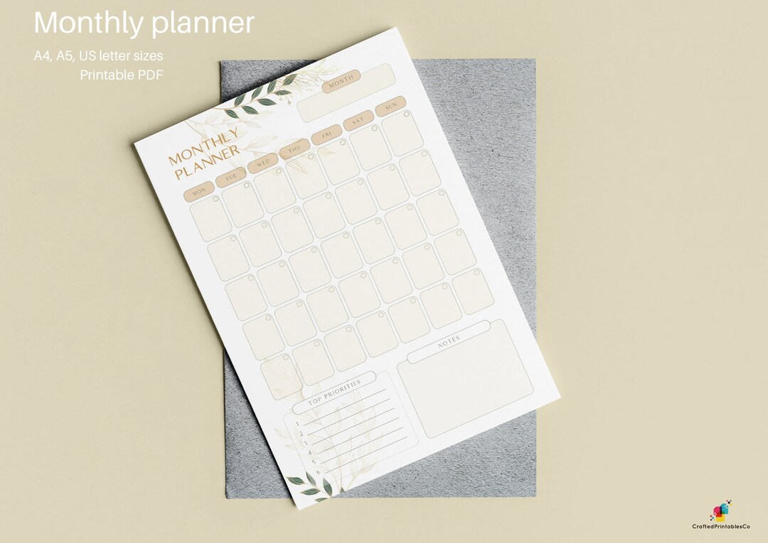 Printable Monthly Planner Vertical Boho Style Planner Monthly to Do ...