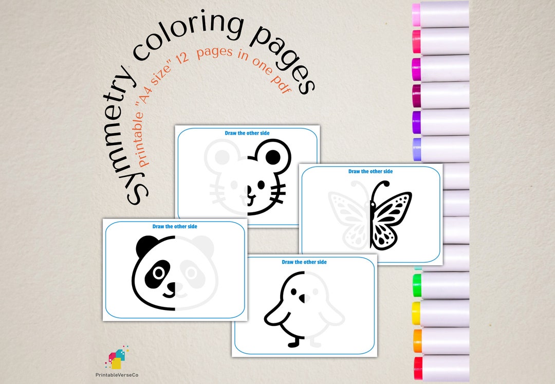 Printable Animals Symmetry Drawing Coloring Pages for Kids Toddler ...